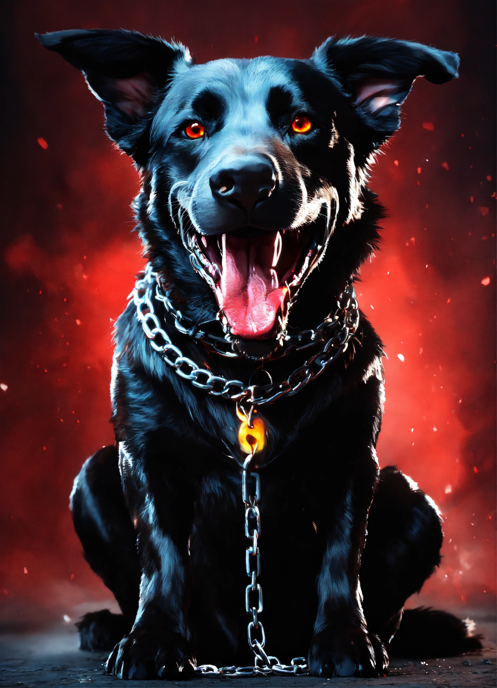 Lexica - Black dog foaming at the mouth, wearing a dog chain collar ...