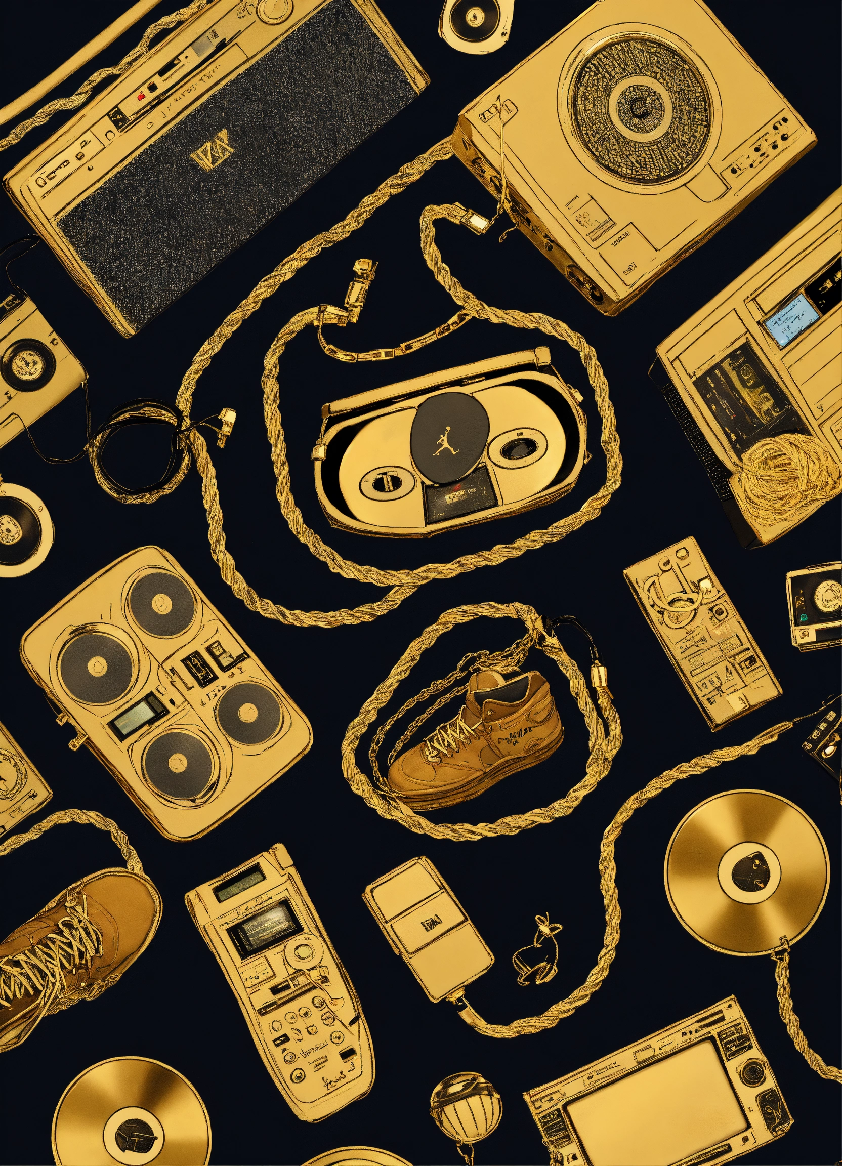 Lexica - Gold rope chain, hip-hop, boom box, air jordans, turntables ...