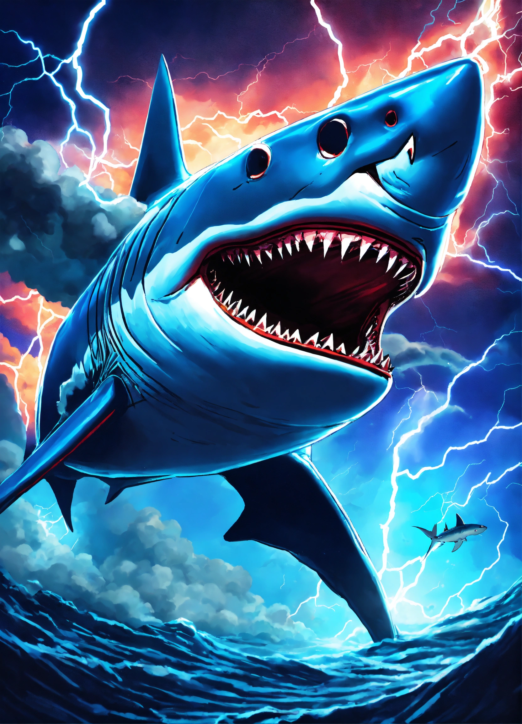 Lexica - An illustration of a shark with blue neon lights on its body ...