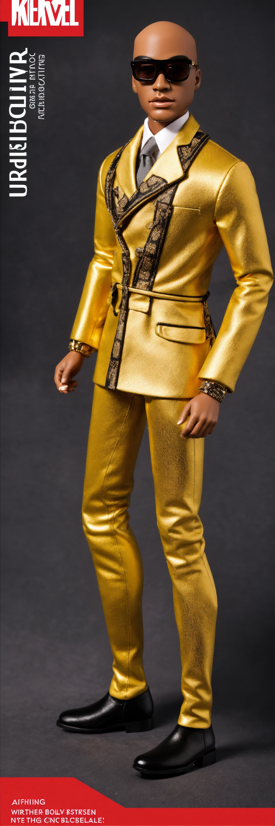 Lexica - Design the packaging for a Ken doll in a stylish, gold-colored ...