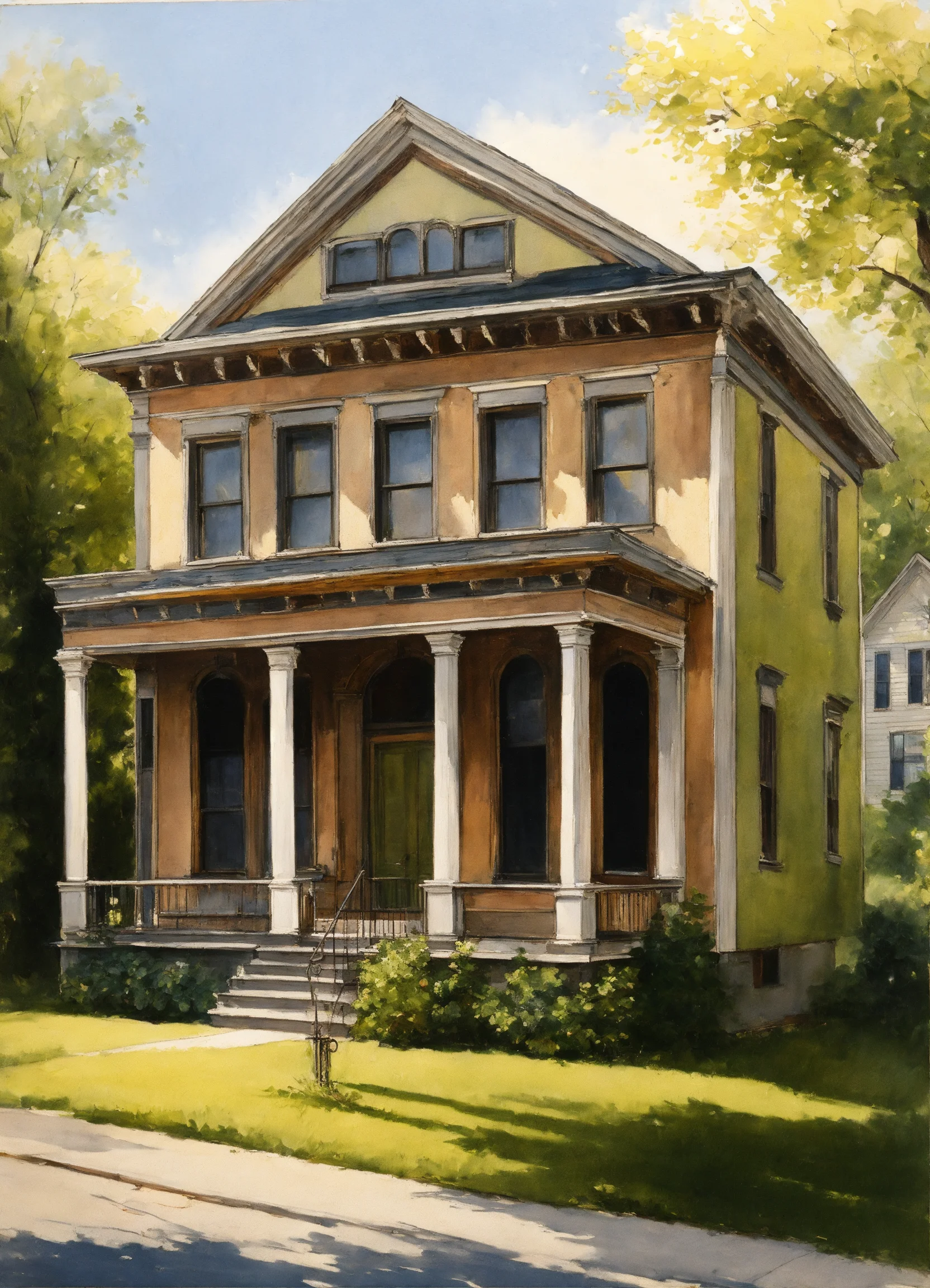 Lexica - Historic painting rendering, 1800s, Italianate two story house ...