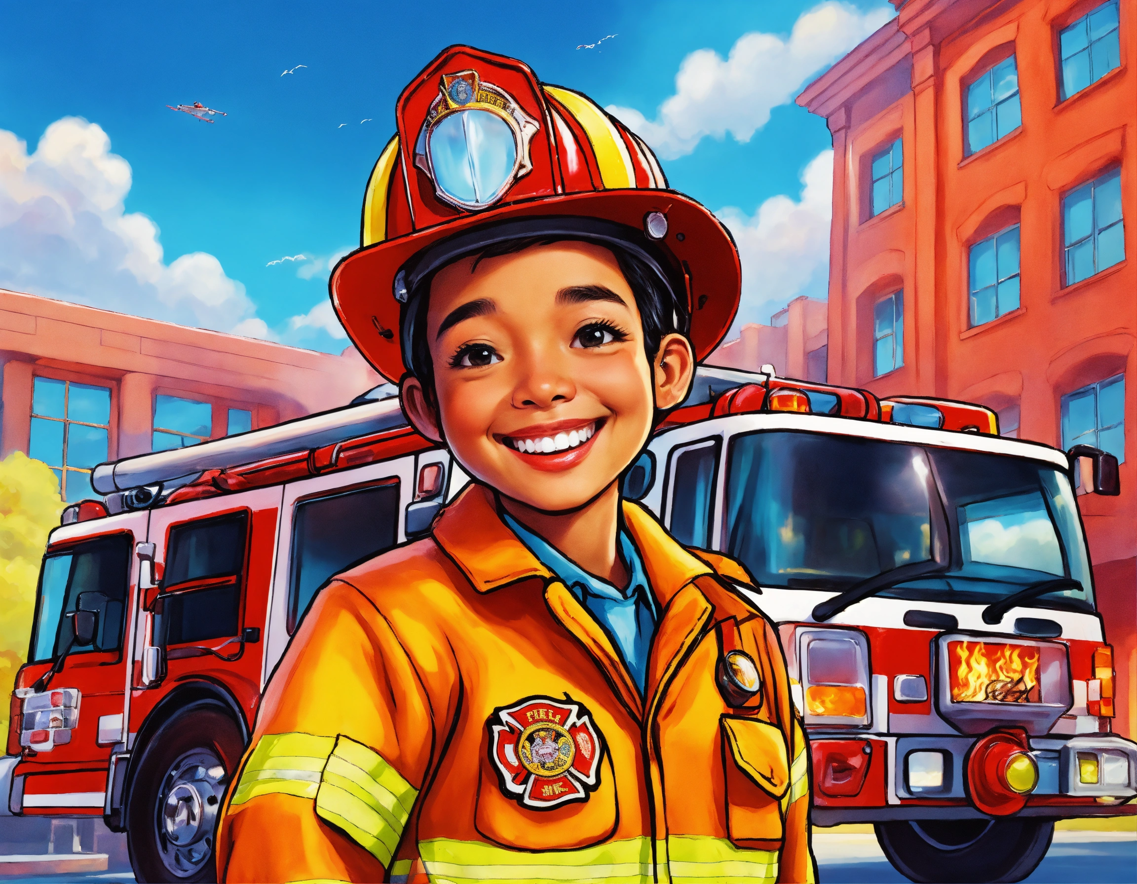 Lexica - Firefighter, smiling, Indonesian face, background in front of ...