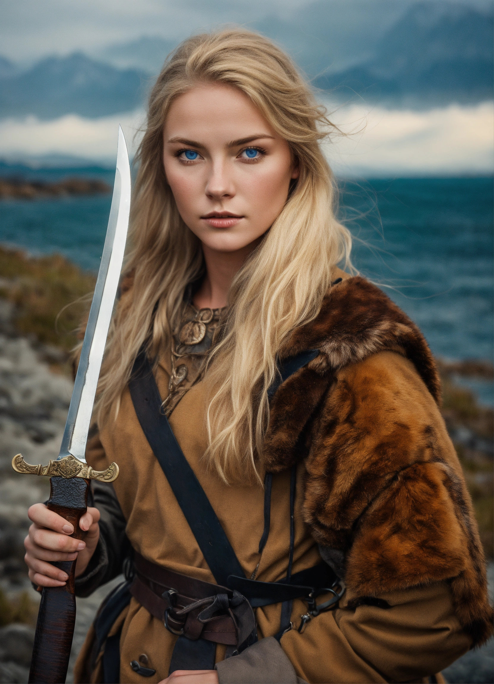 Lexica - Early Germanic blonde female hunter with blue eyes dressed in ...