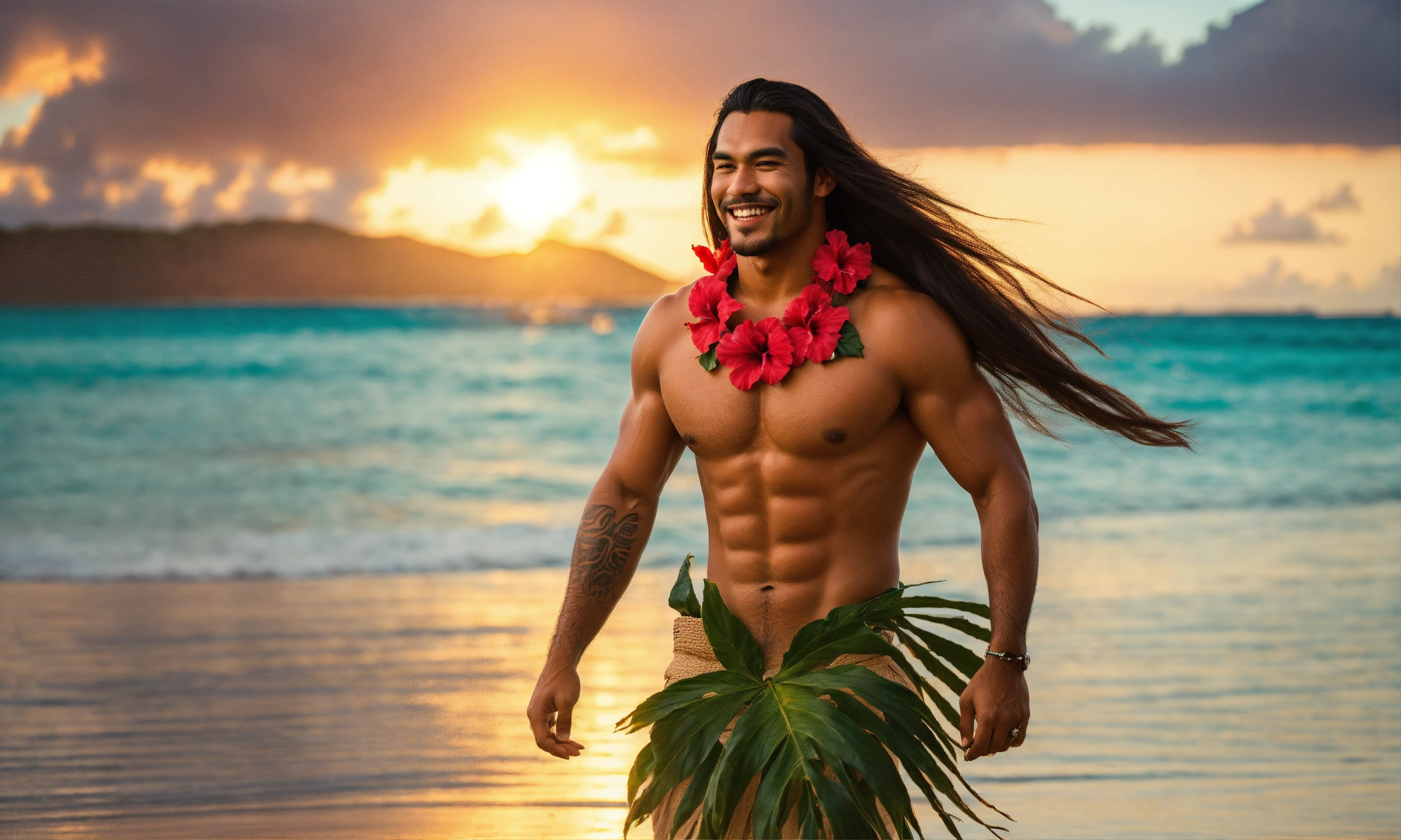 Lexica - Beautiful full body polynesian men smiling with long straight ...