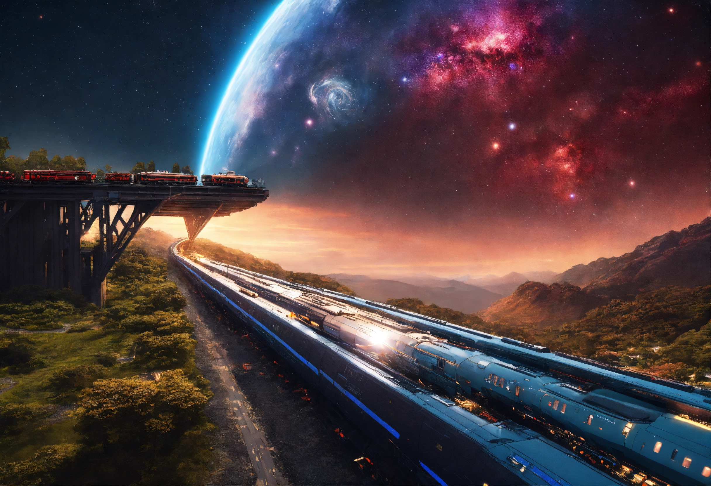 Lexica - Galactic railroad of the future running in the galaxy , 8k