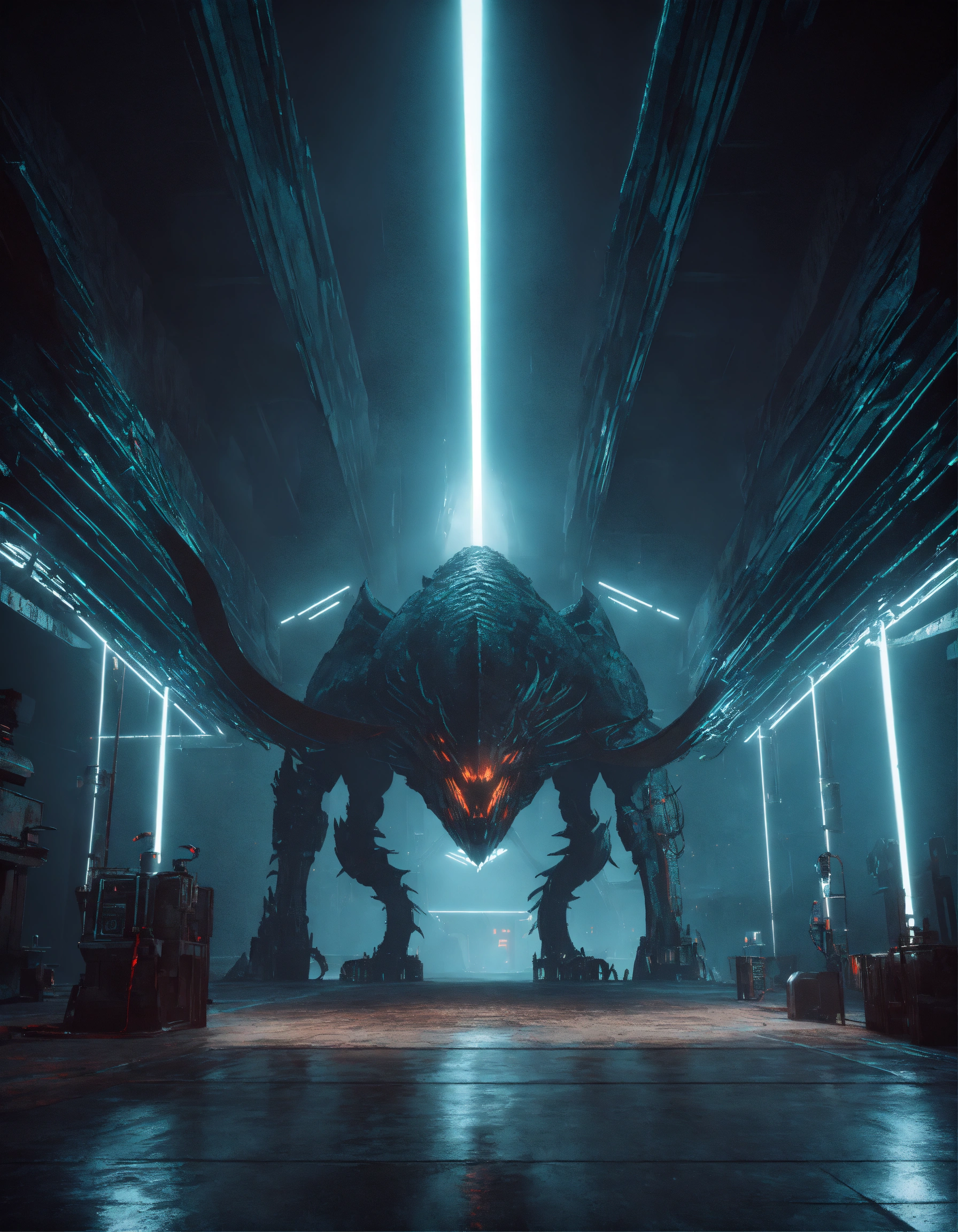 Lexica - Futuristic, dark, menacing environment with volumetric ...