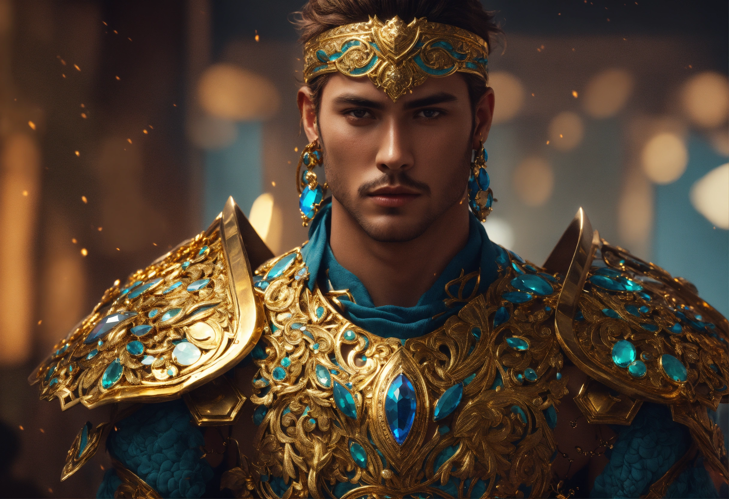 Lexica - Warrior,male, full body, psychedelic, brass, gold and diamonds ...