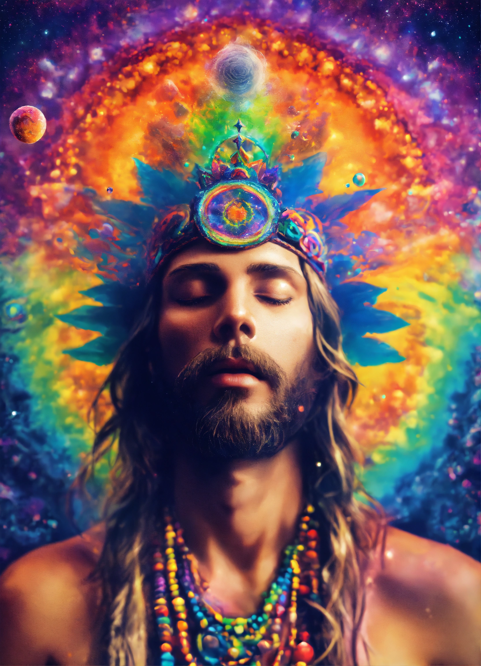 Lexica - Abstract hippy smoking dmt, with universe coming out of his ...