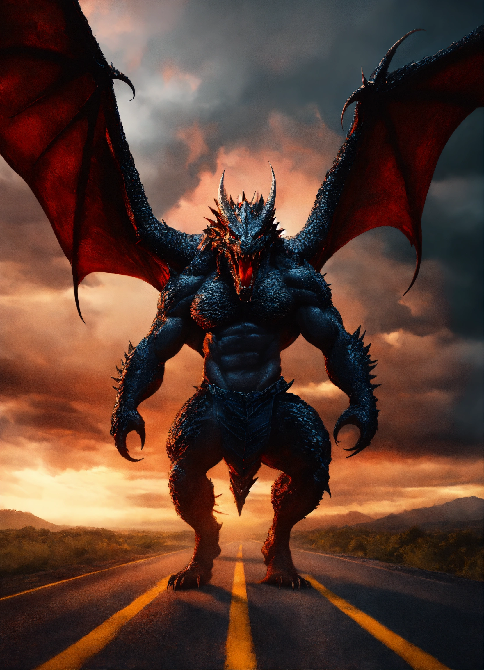 Lexica - Full body eight foot big evil black male Dragon god, monster ...