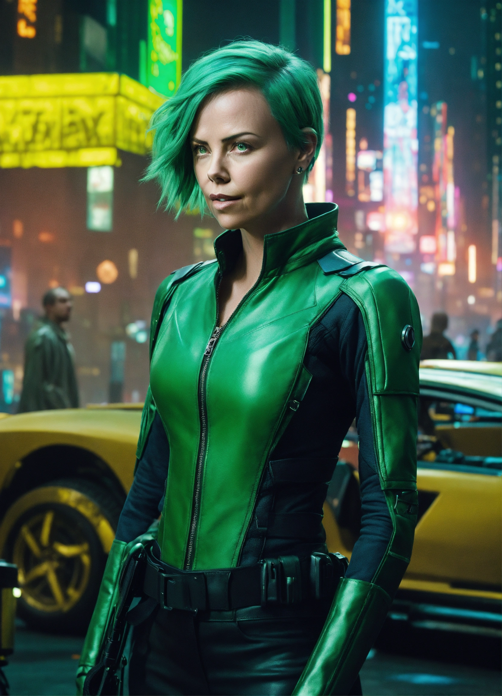 Lexica - Charlize Theron with green hair, is dressed like Polaris, of X ...
