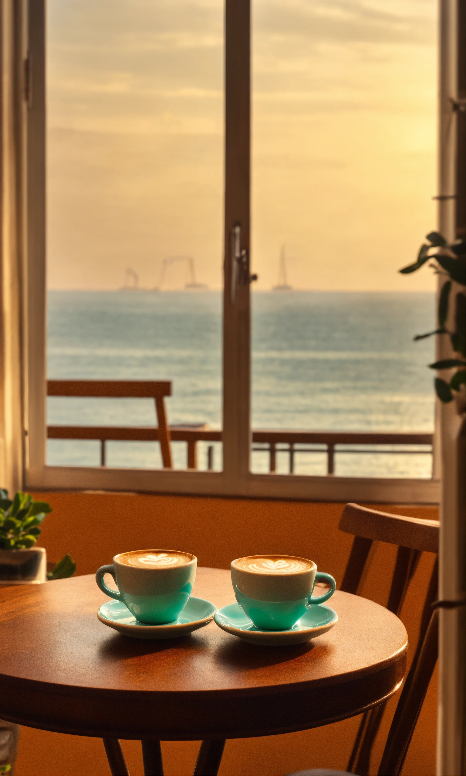 Lexica - Two cups coffee, table, seaview, cosy cafe, realistic, 4k ...
