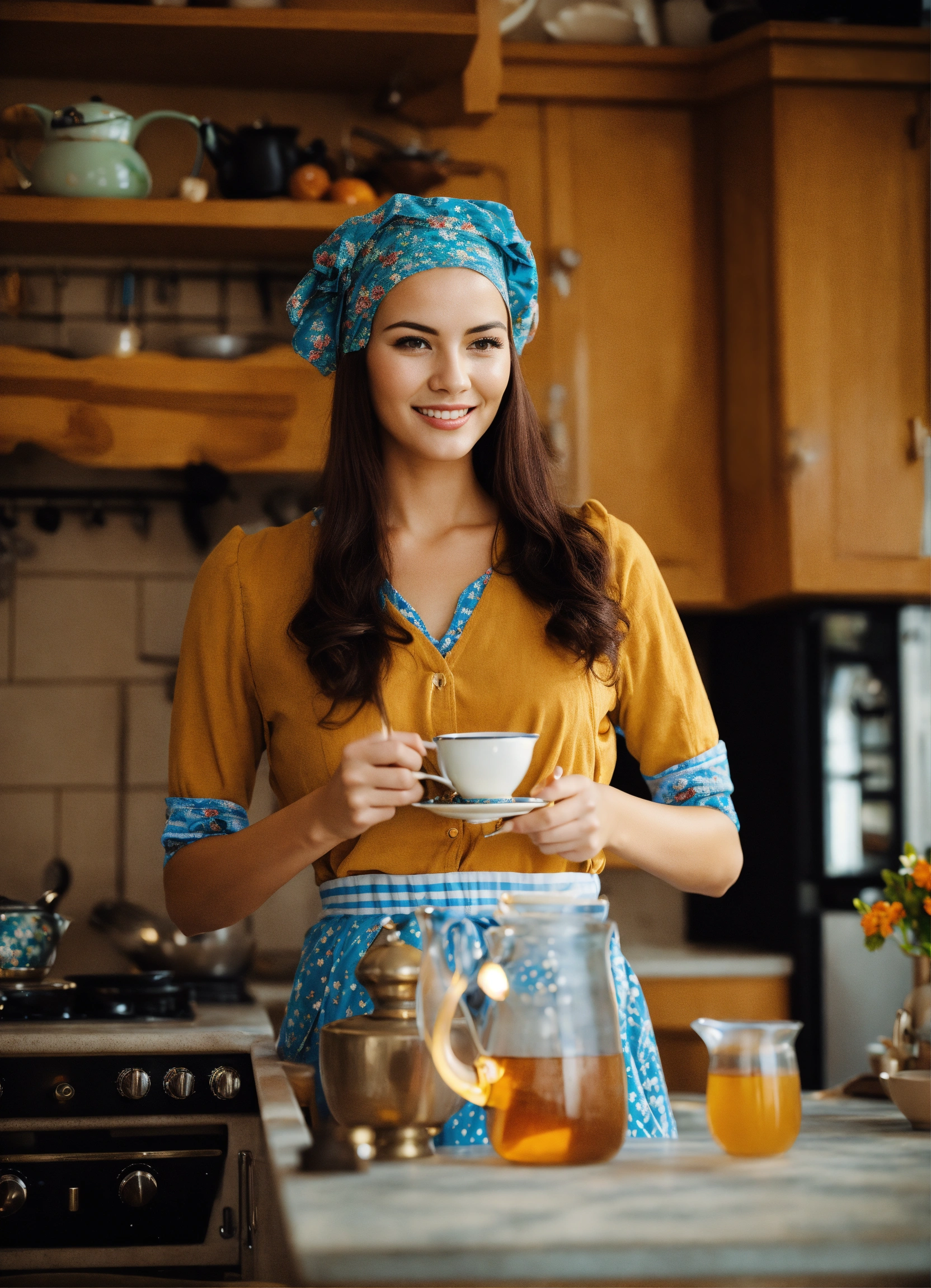 Lexica - Beautiful women making tea in kitchen