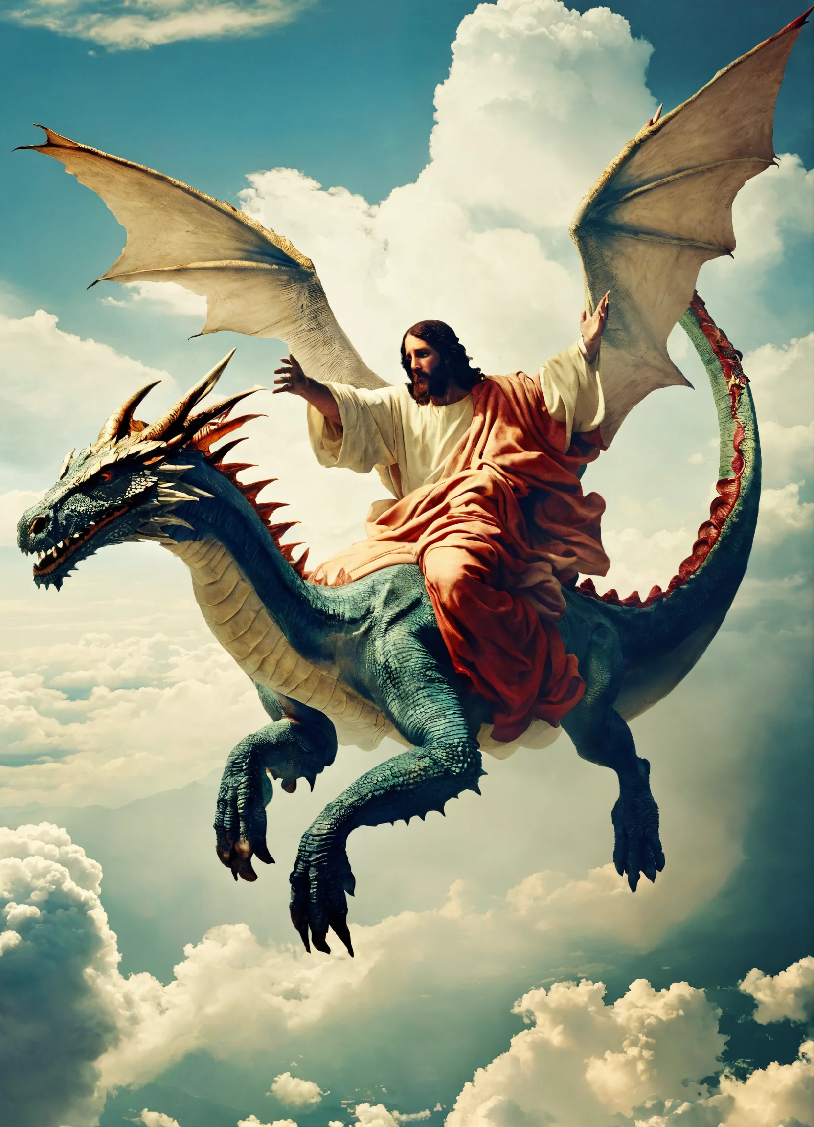 Lexica - GIVE ME A PICTURE OF JESUS ON A DRAGON PASSING OVER USA