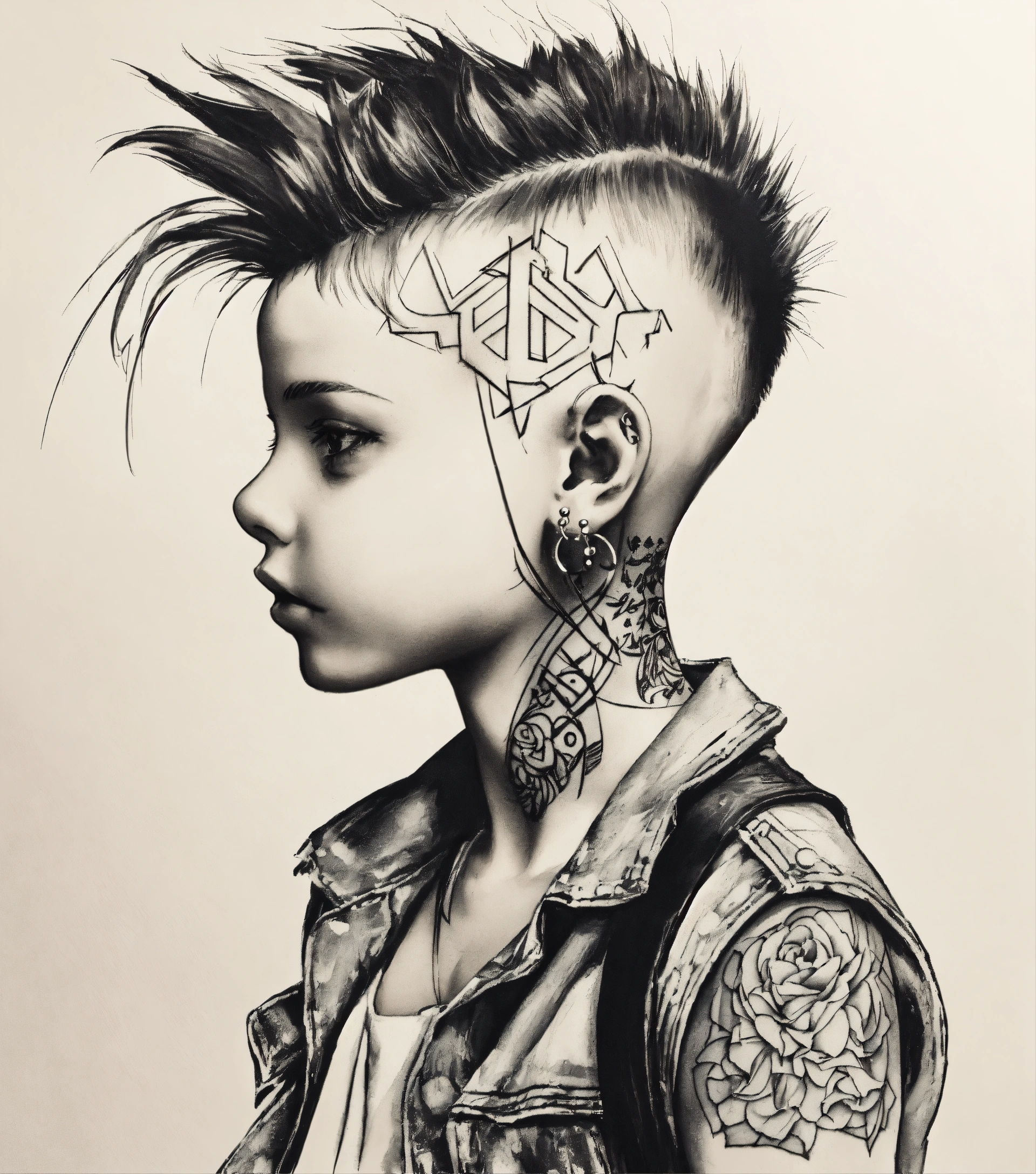 Lexica - Tattoo design, punk child, simple design on white background ...