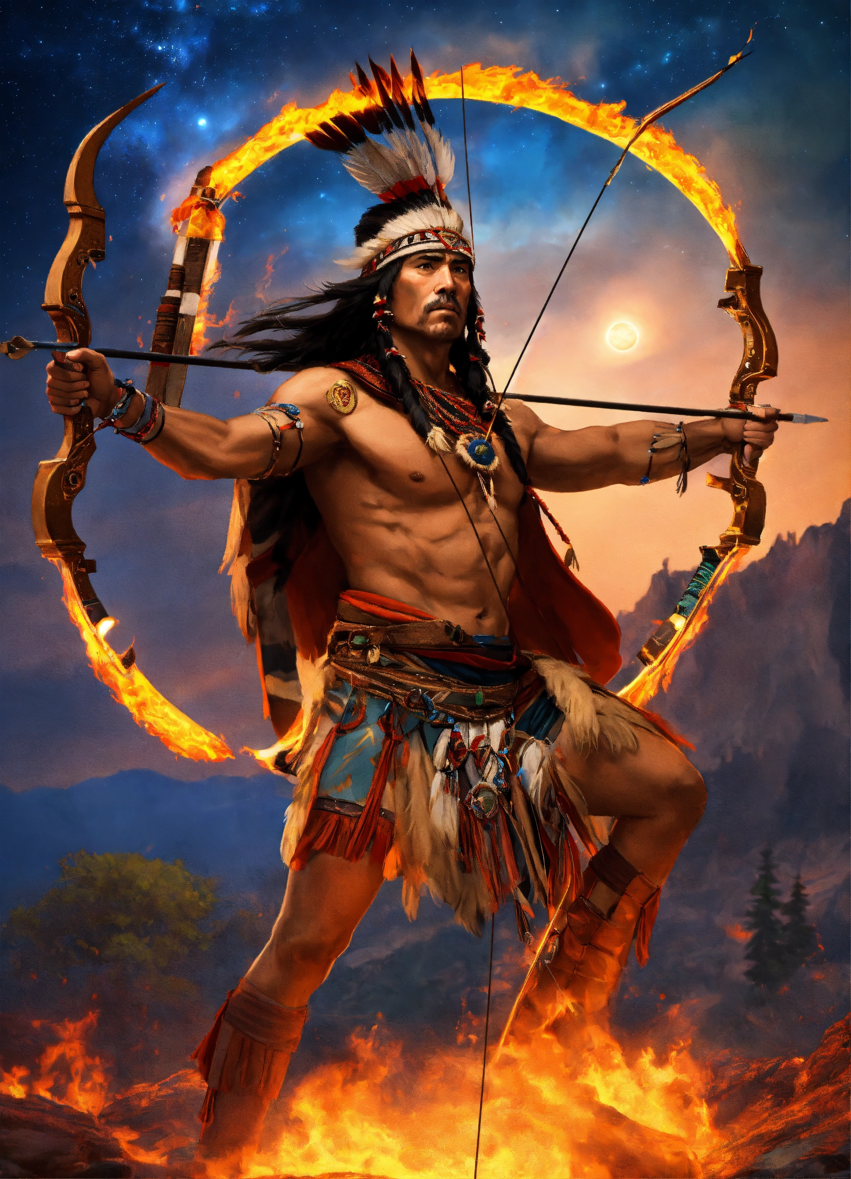 Lexica - Jupiter in background with Native American Indian man as ...