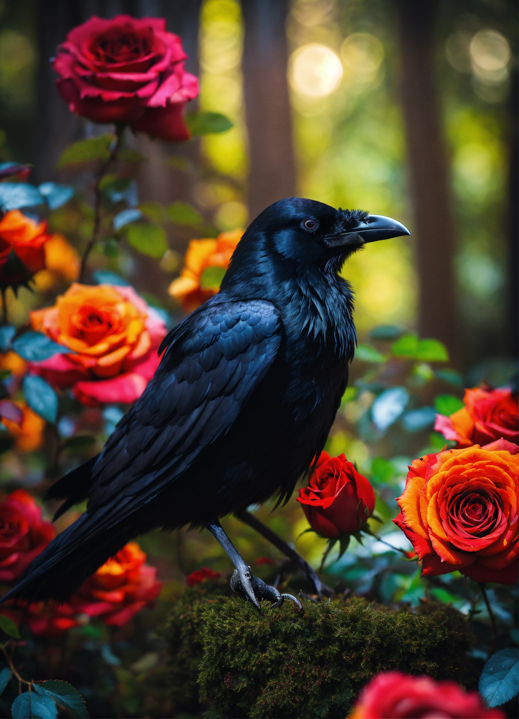 Lexica - "Gothic raven" with roses in a strikingly vivid manner, a ...