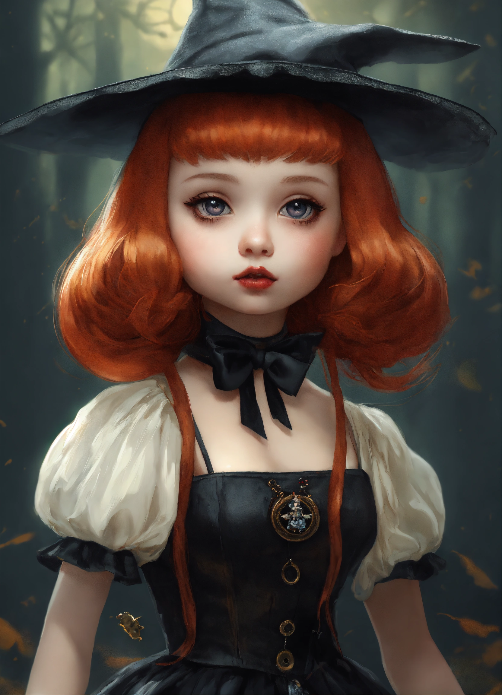 Lexica - White background a cute gothic chibi witch girl kewpie ...
