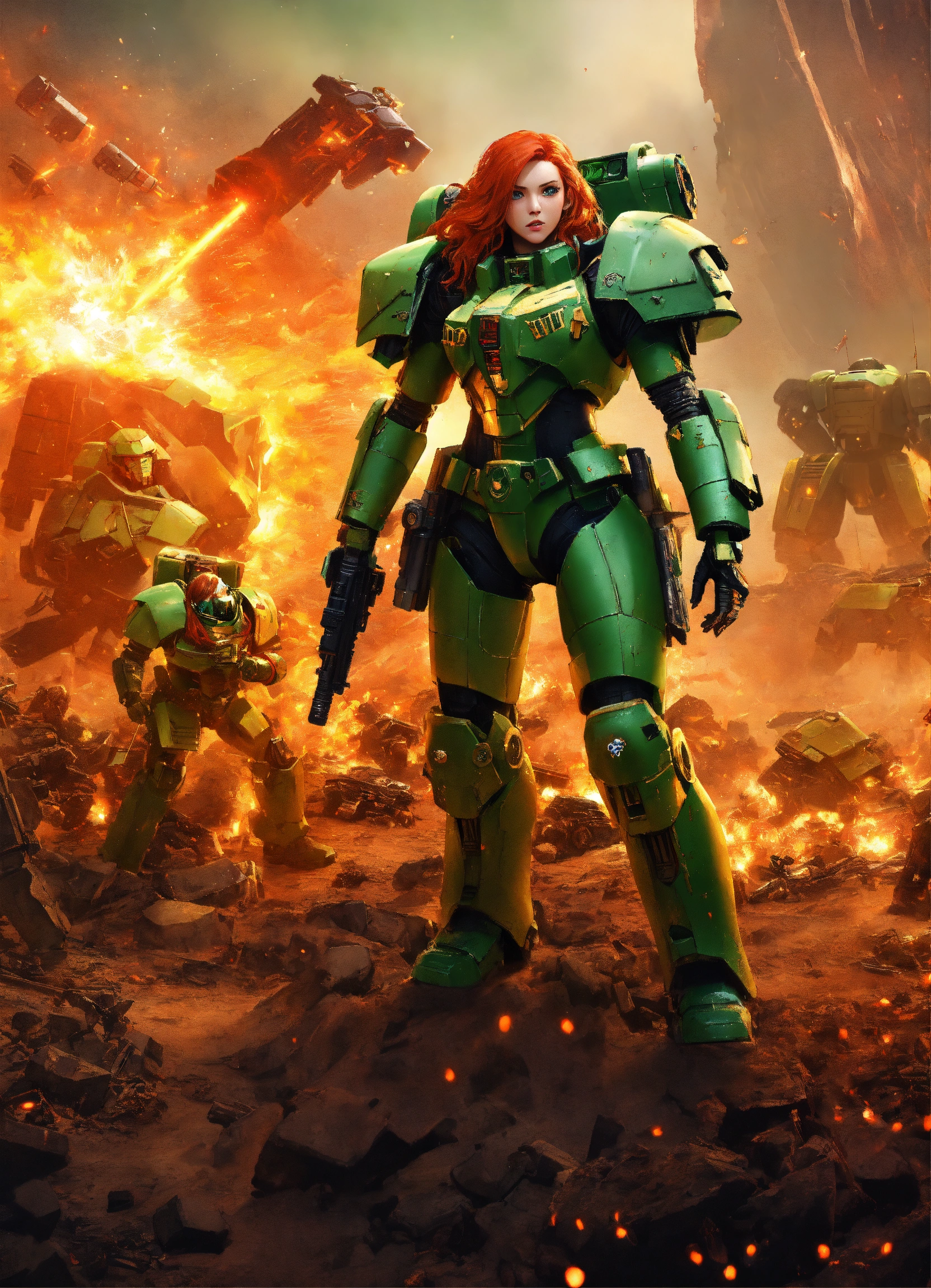 Lexica - Full body view of woman with red hair and green eyes, in full ...