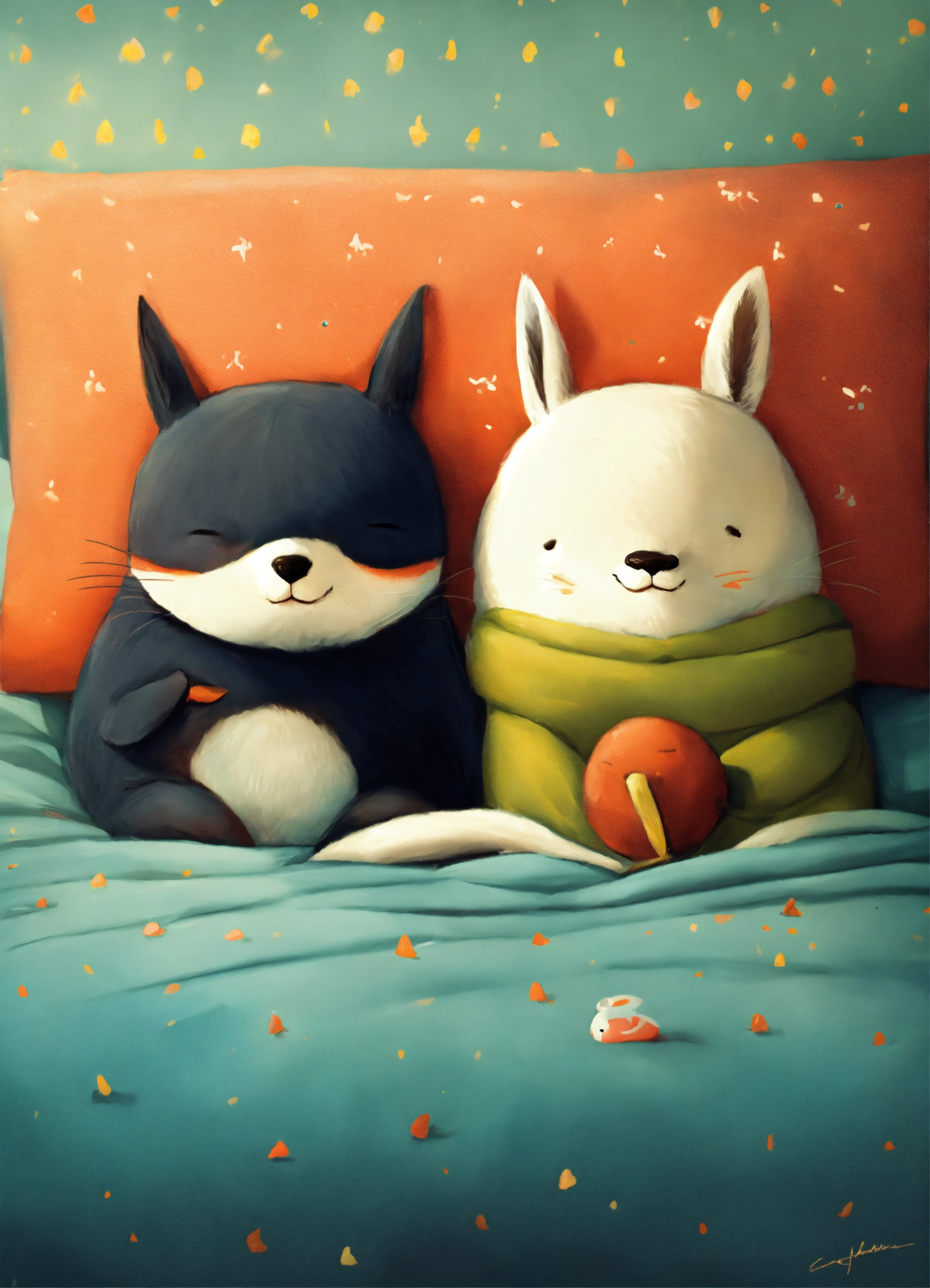 Lexica - Happy friends cuddling, cute critters, by oliver jeffers