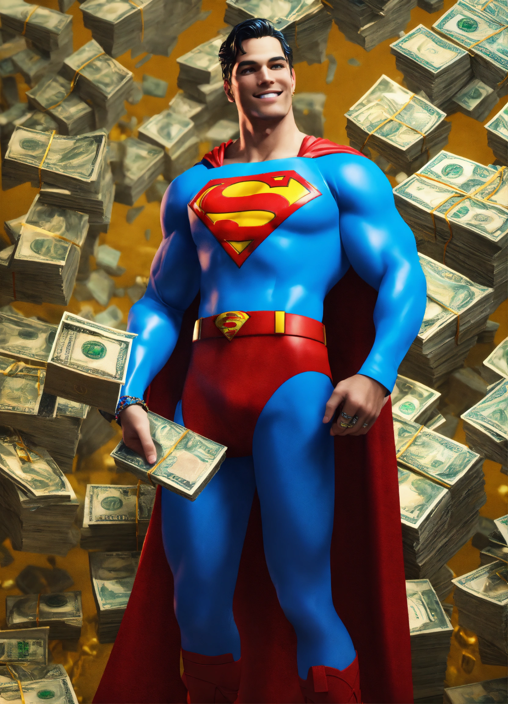 Lexica - Superman in Versace suit smiling, holding money, hip-hop ...