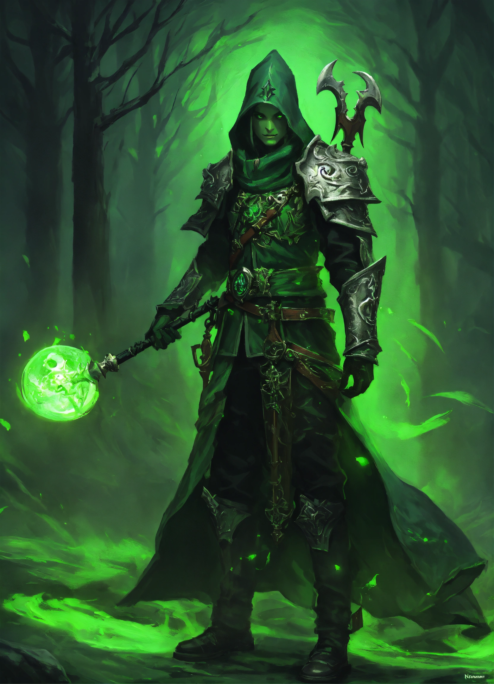 Lexica - Necromancer, green, black, white, staff