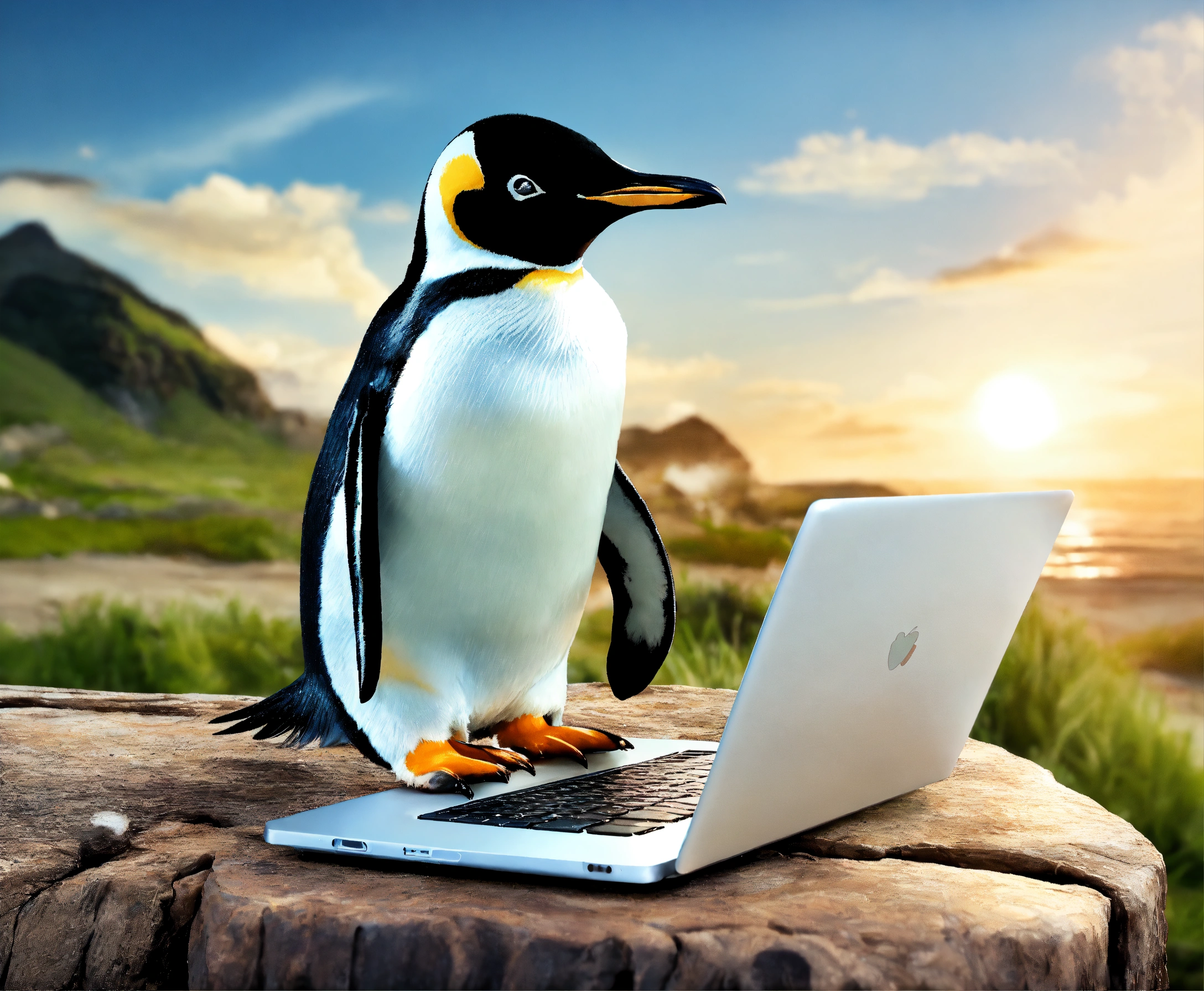 Lexica - Please picture penguins with a smart watch typing on a laptop ...