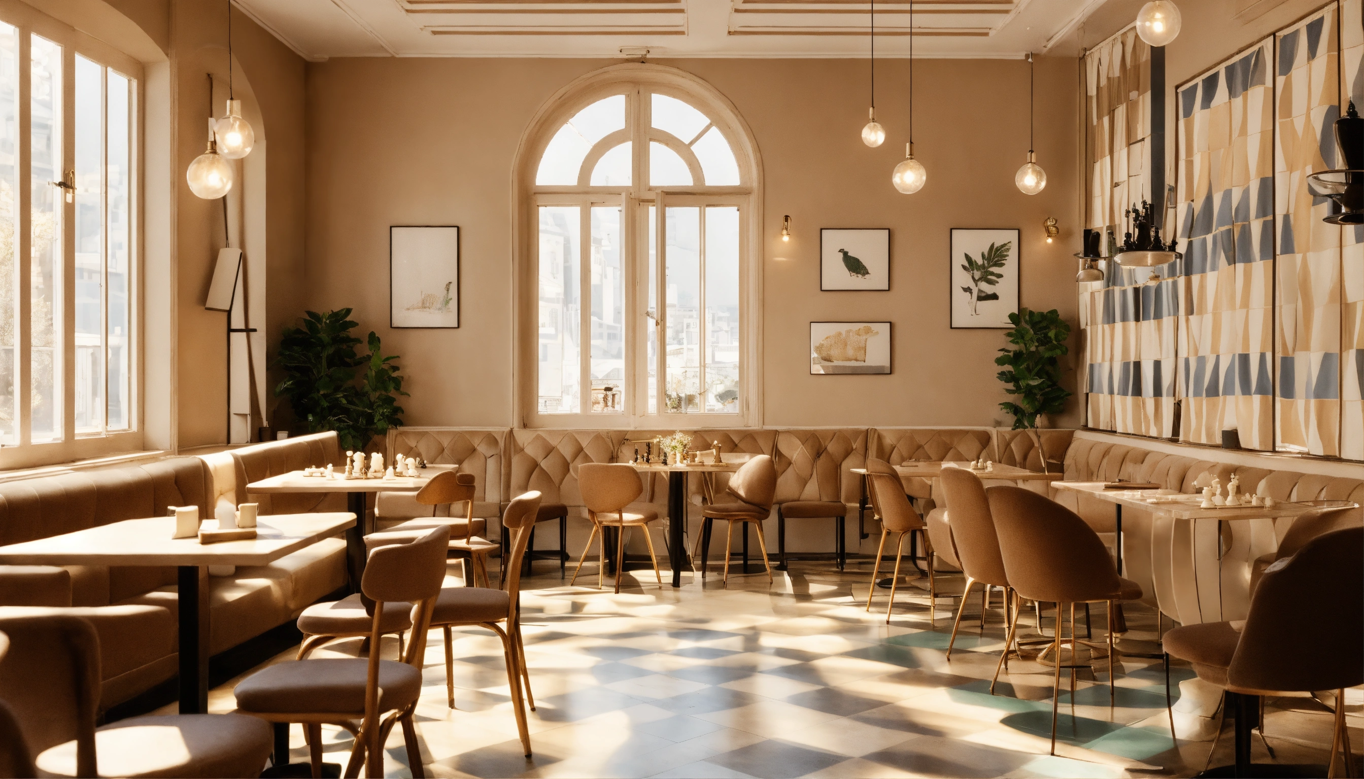 Lexica - A bright cozy cafe in beige tones with a minimalistic interior ...