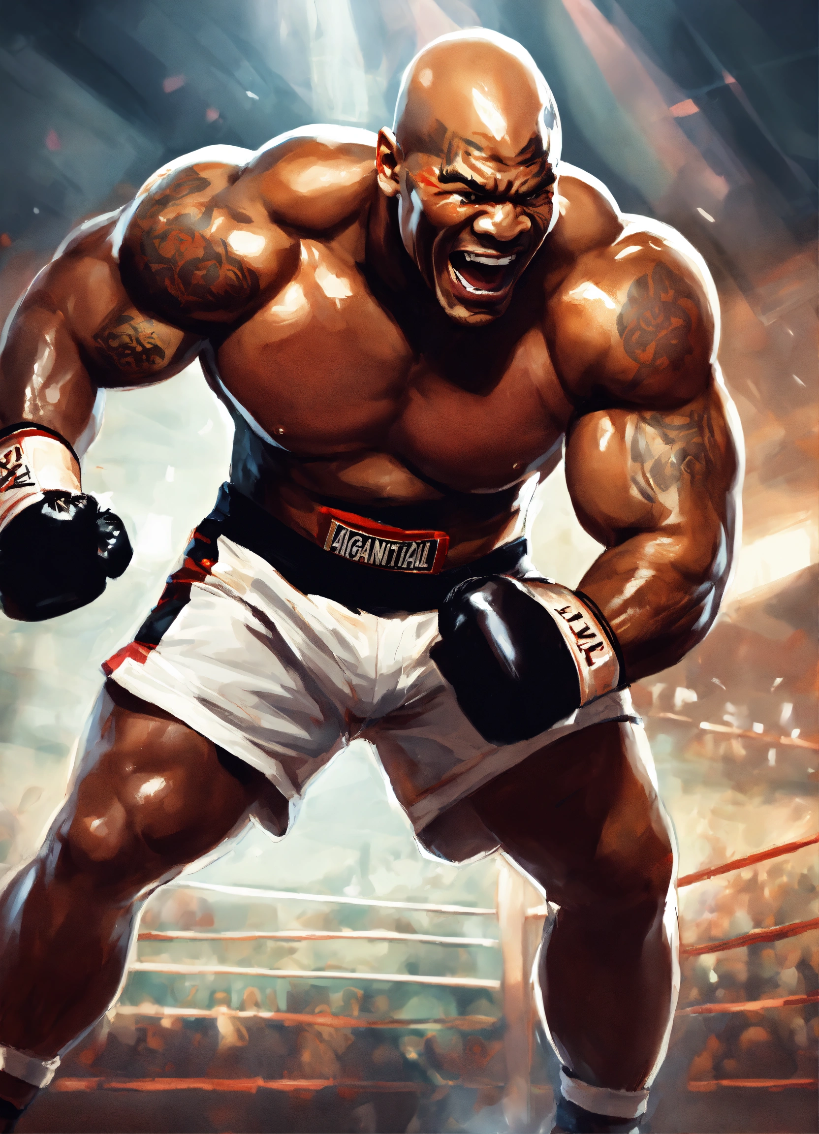 Lexica - Digital portrait of an anger muscular Mike Tyson with a bald ...