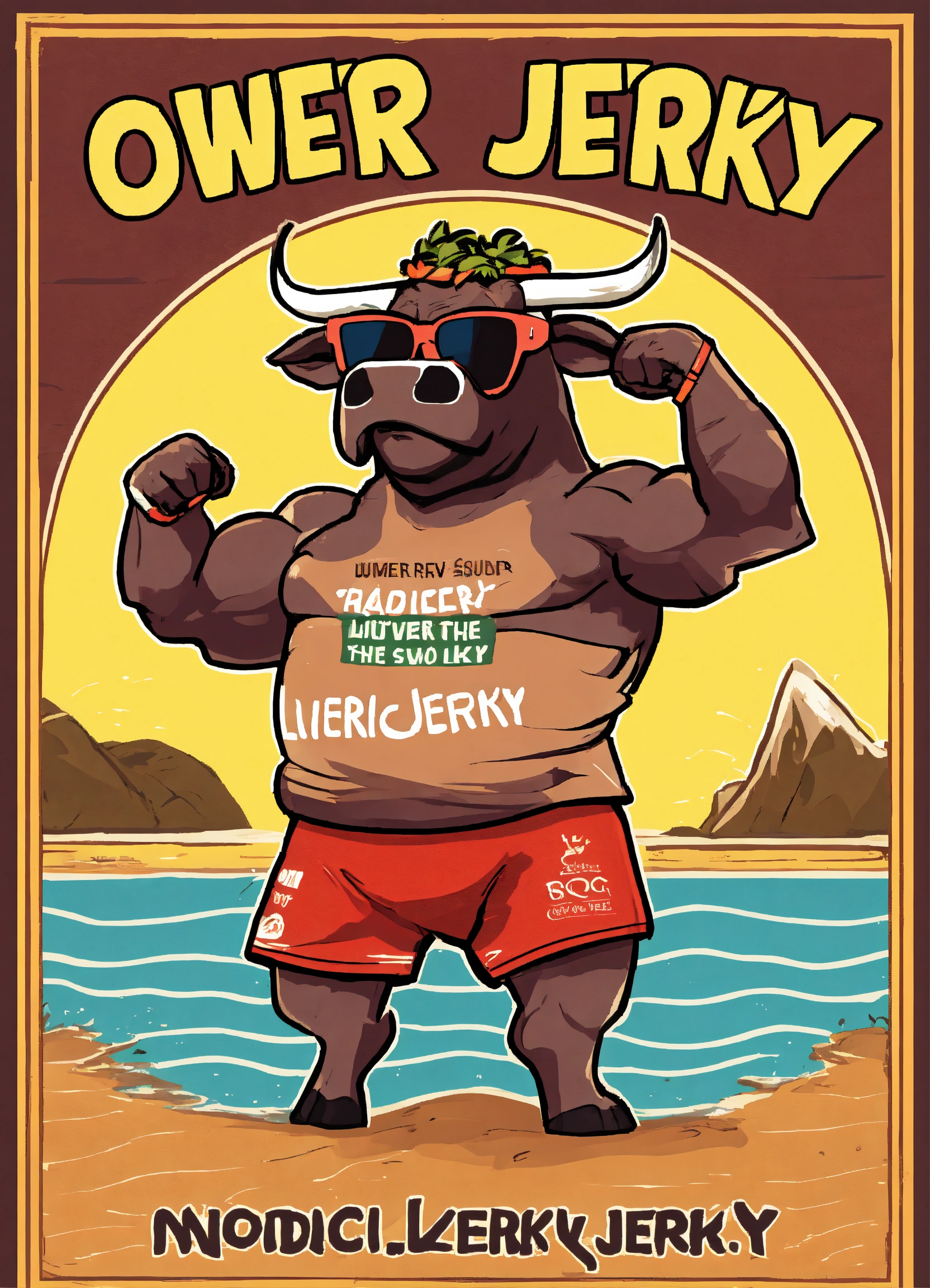 Lexica - A riped bull that flexes his arms up and wearing sunglasess ...