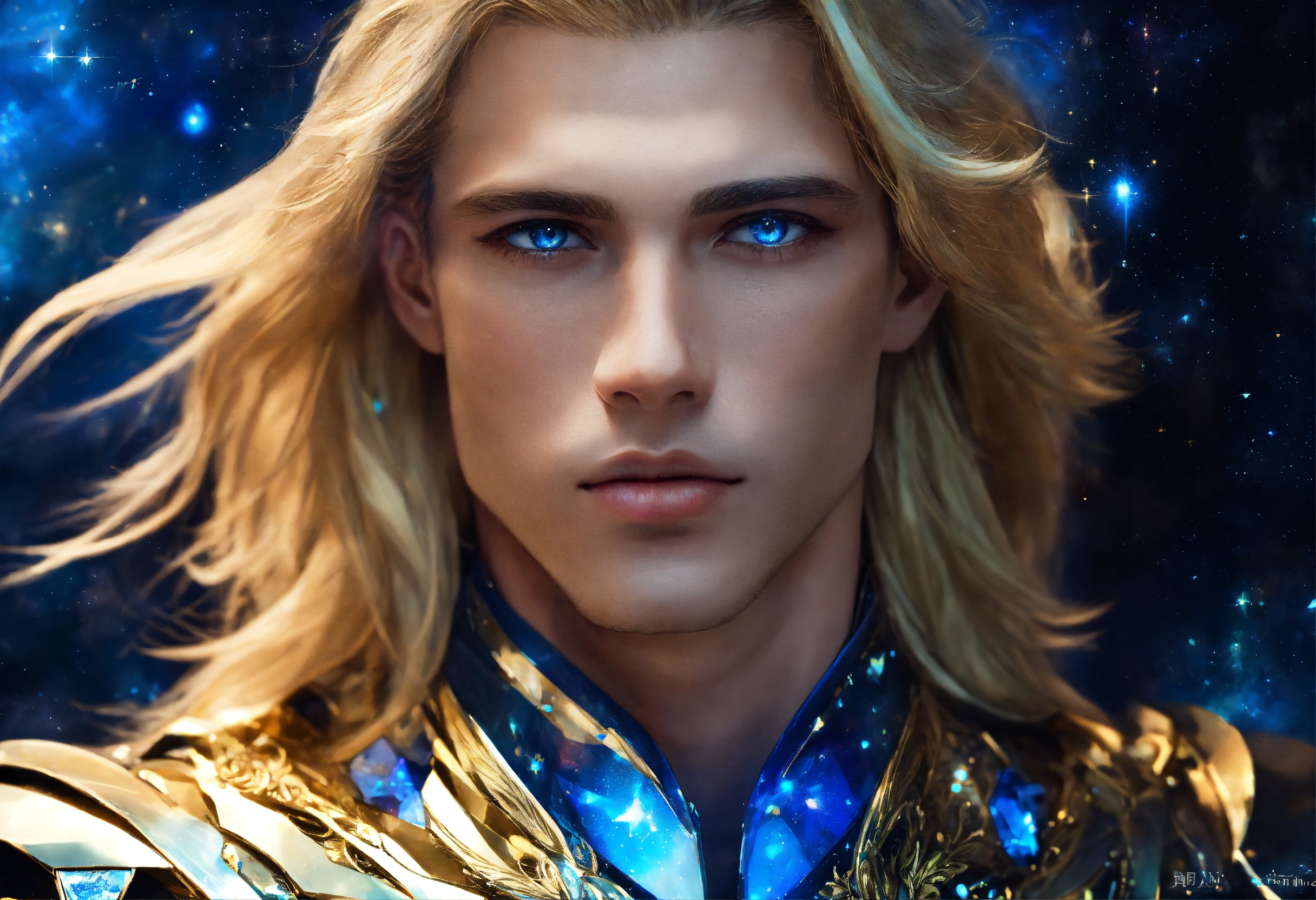 Lexica - Big portrait cosmic Male, Blond, blue eyes, in a galactic ...