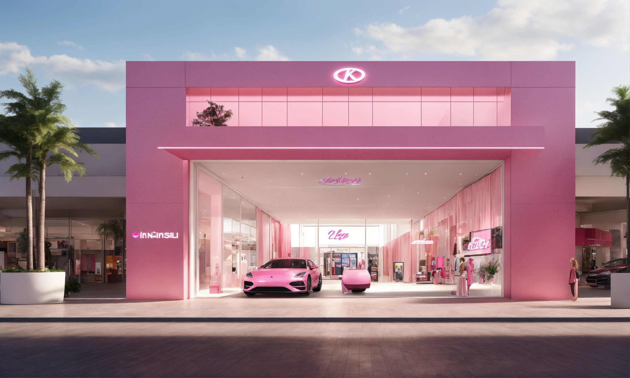 Lexica - Indoor, inside mall, small store, car rental store, pink car ...