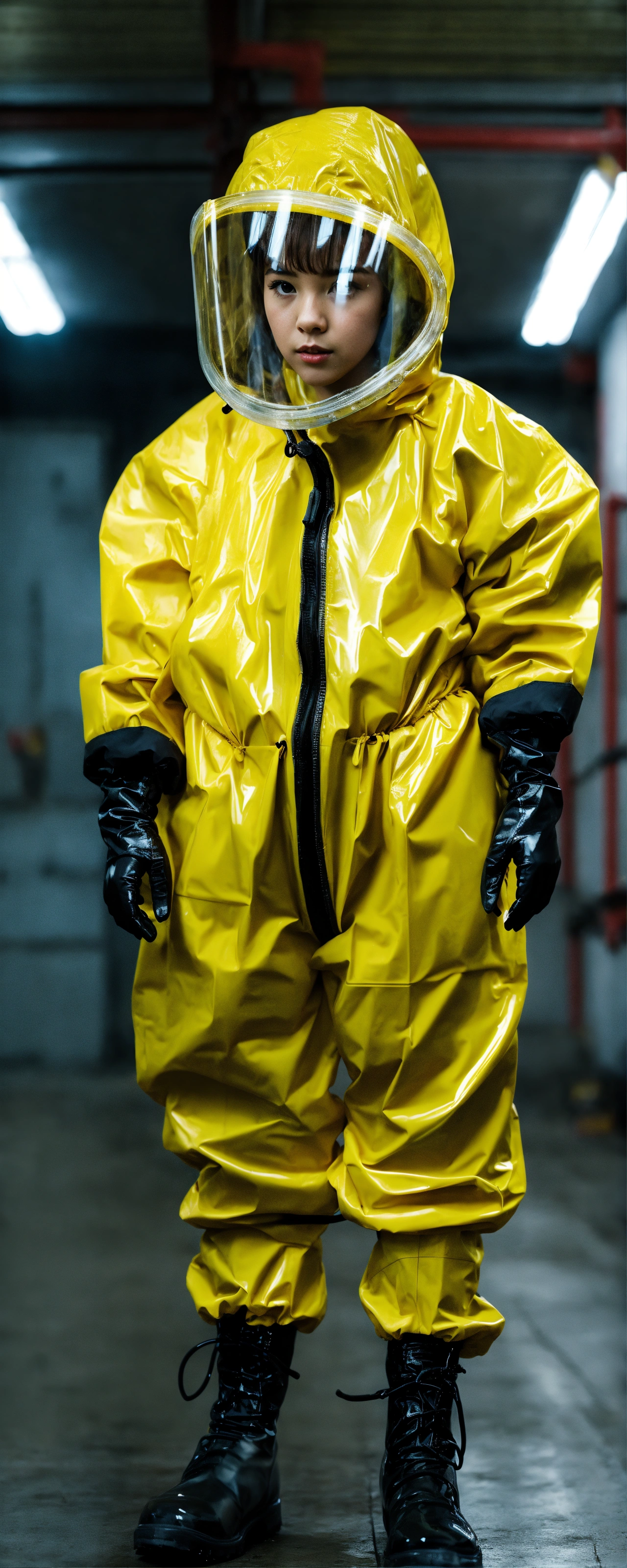 Lexica - Girl in glossy yellow hazmat suit