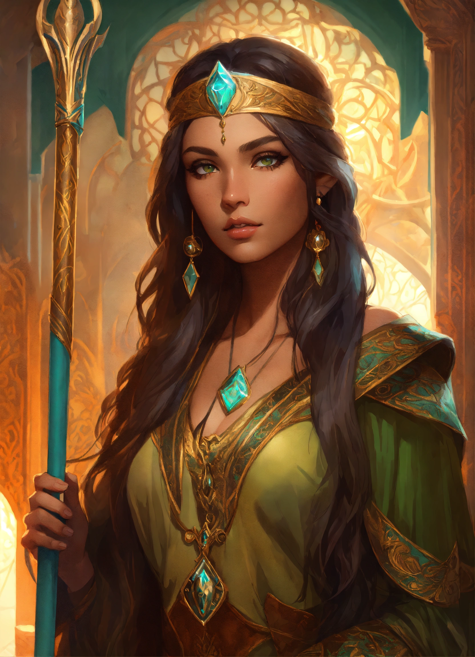 Lexica - Beautiful Turkish female Elf wizard with magical staff, high ...