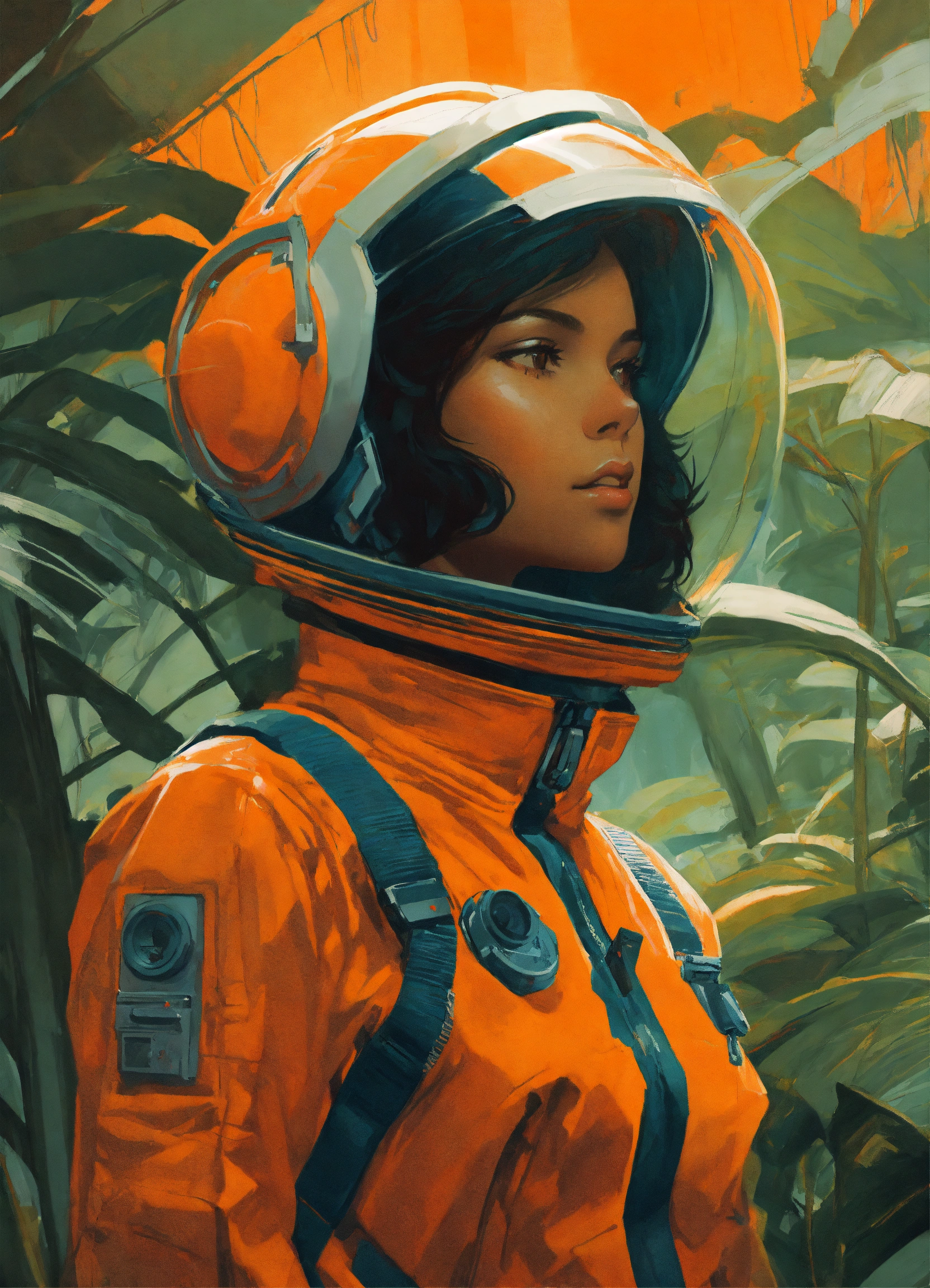 Lexica - Waist-up, muted photo portrait titled "female Astronaut in a ...