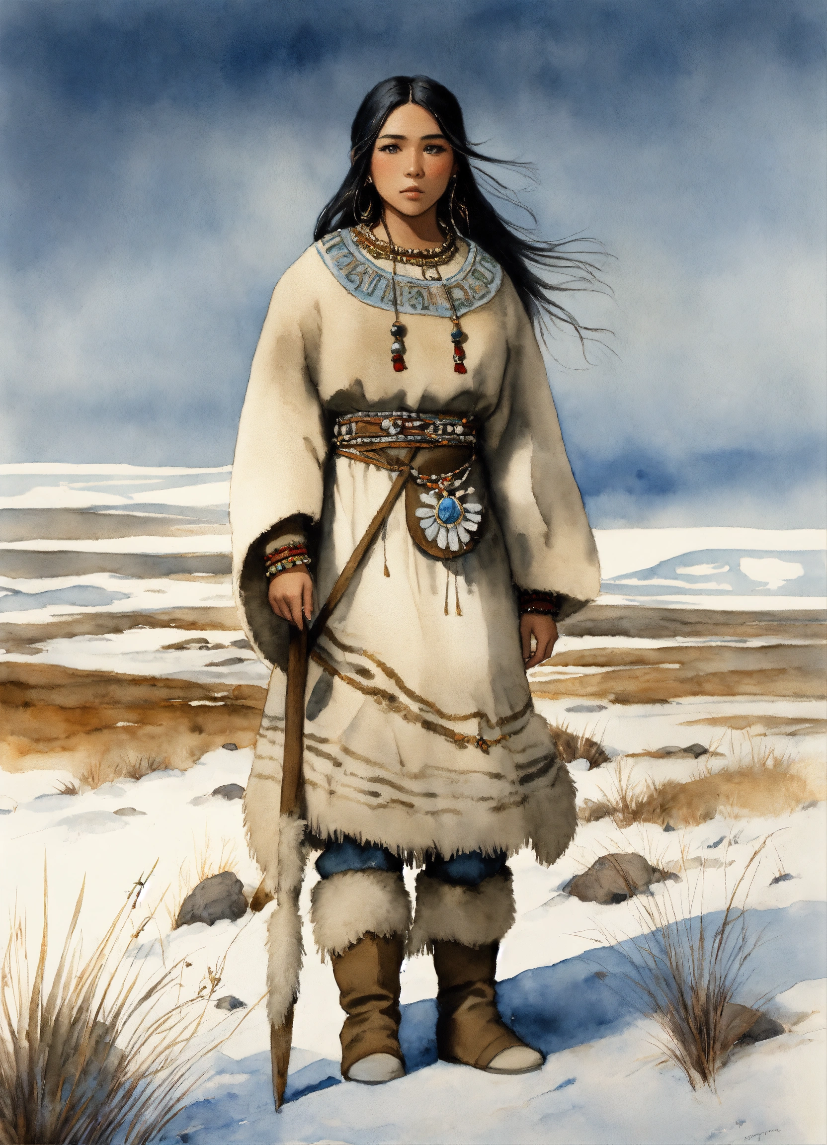 Lexica - Full body Illustration of an inuit woman, young, 18 years old ...