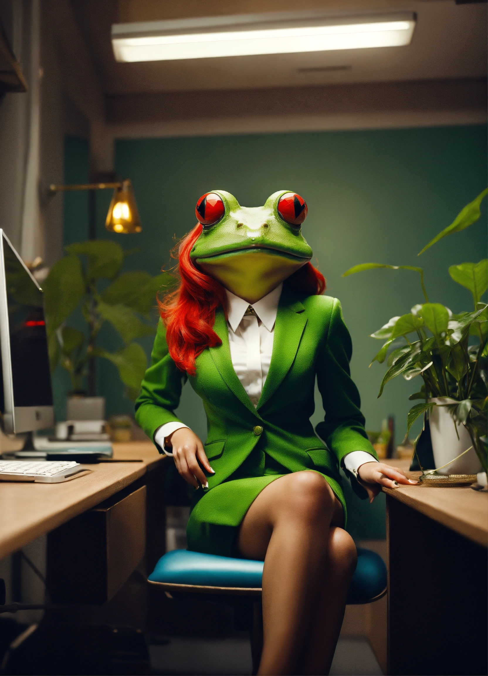 Lexica - Cute lady frog in office suit high heels red lips with long ...