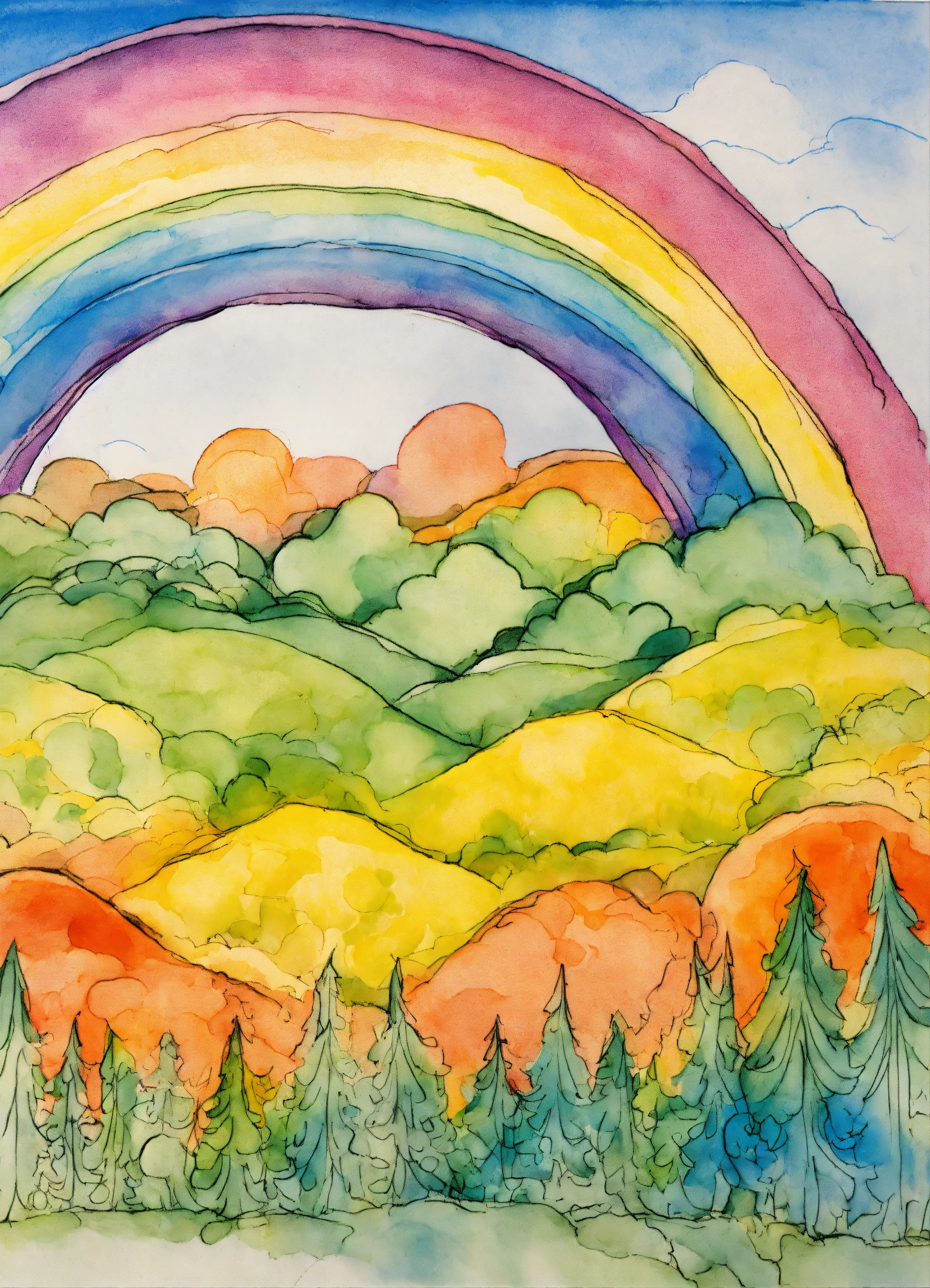 Lexica - Ink drawing image of a rainbow spreading a smile, love ...