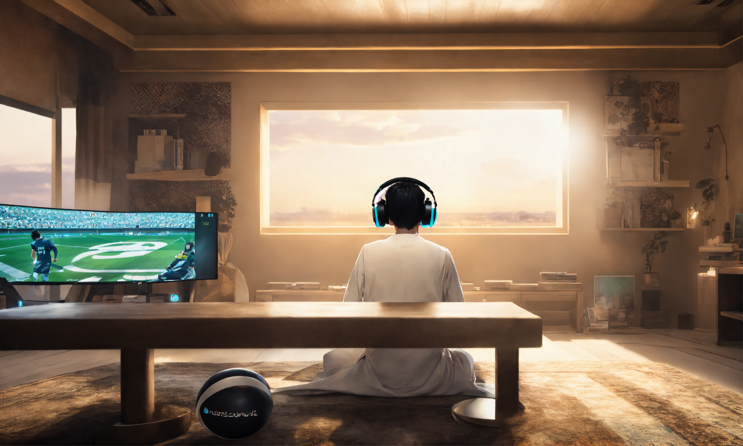 Lexica - Saudi youth boy, watching football game, augmented reality ...