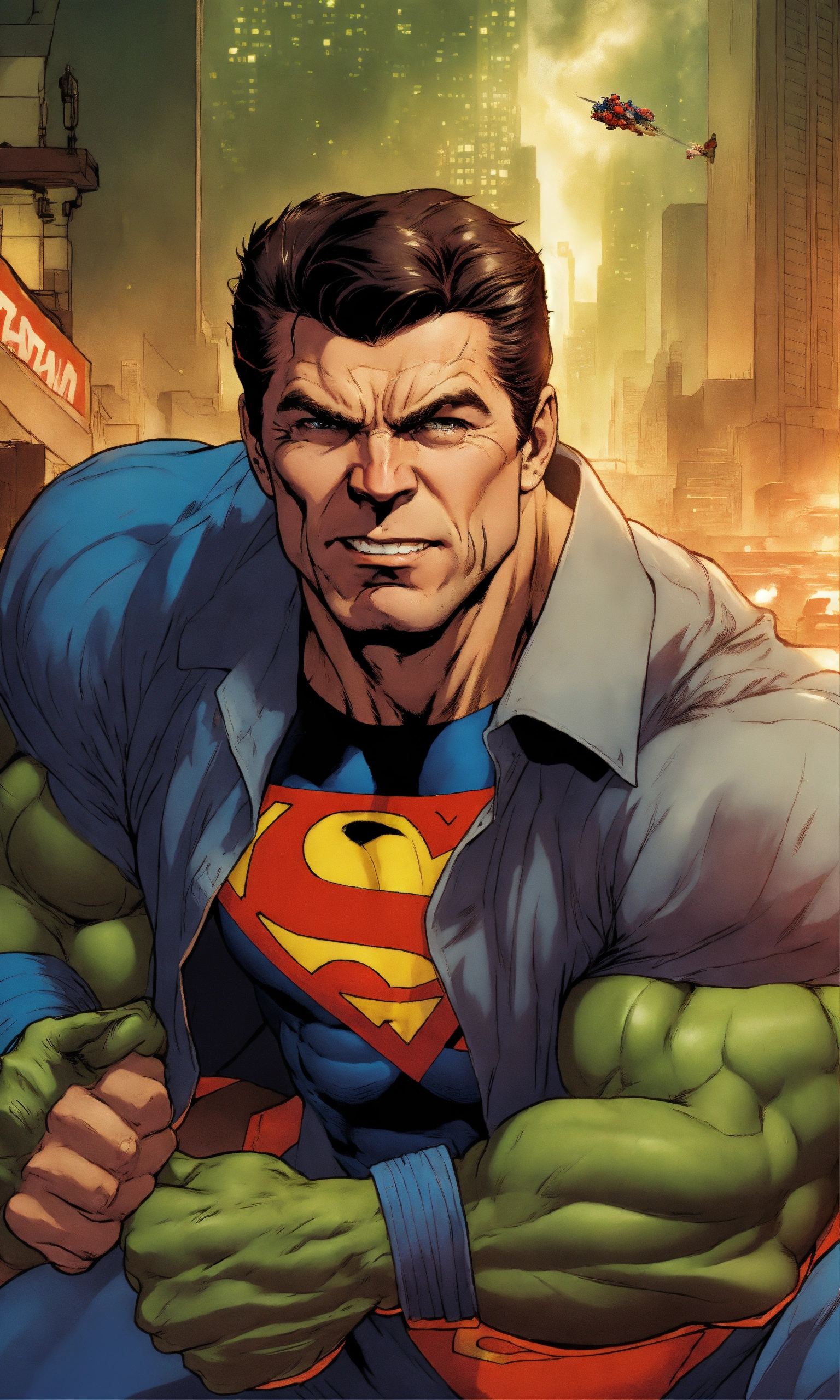 Lexica - Ronald reagan, hulk, superman, wolverine, posing for a picture ...