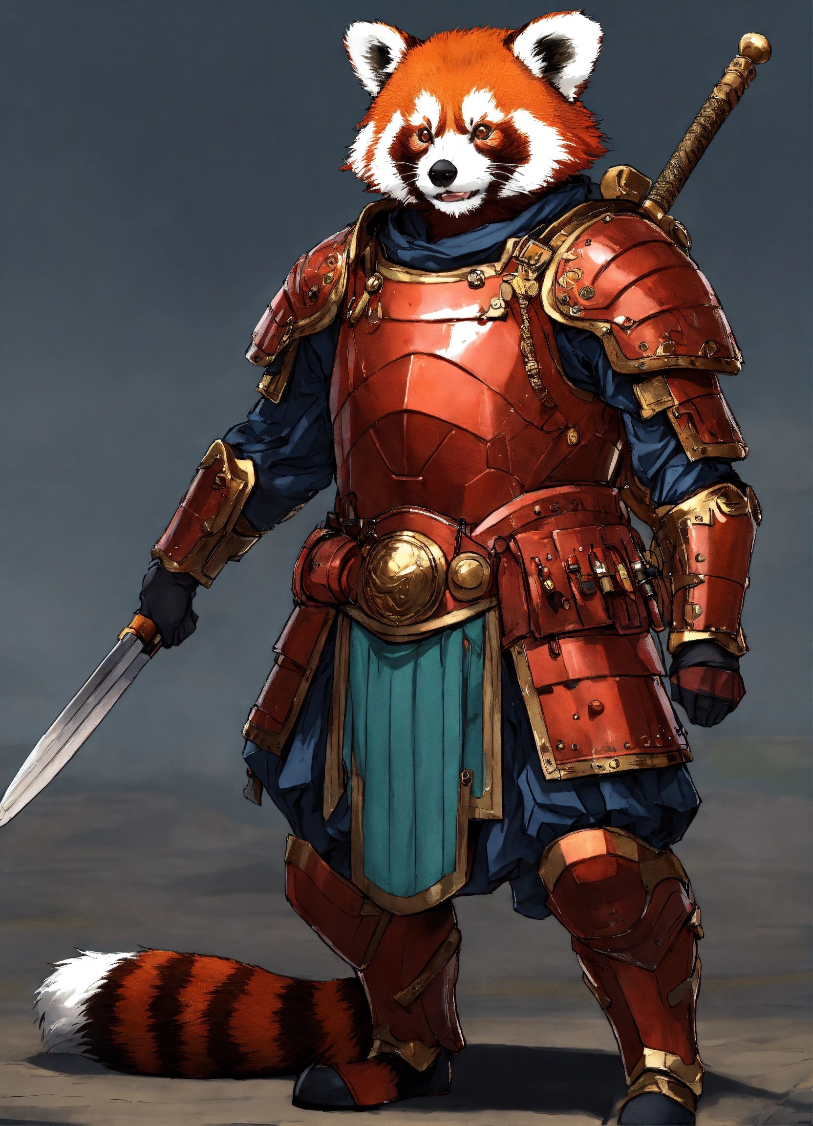 Lexica - Red panda humanoid, roman armor, atsuhiro otomo style