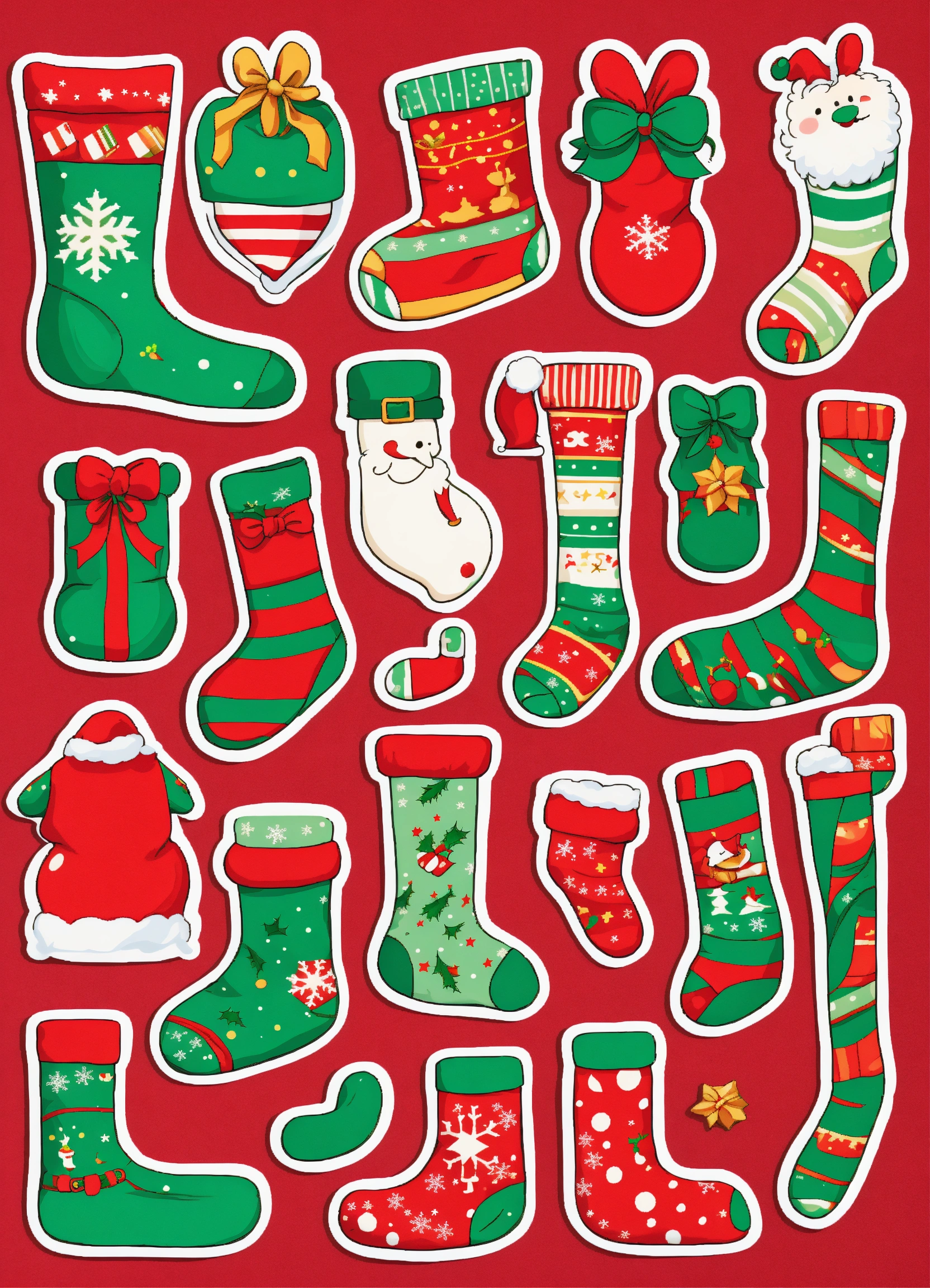 Lexica - Cartoon christmas socks stickers, different forms and sizes