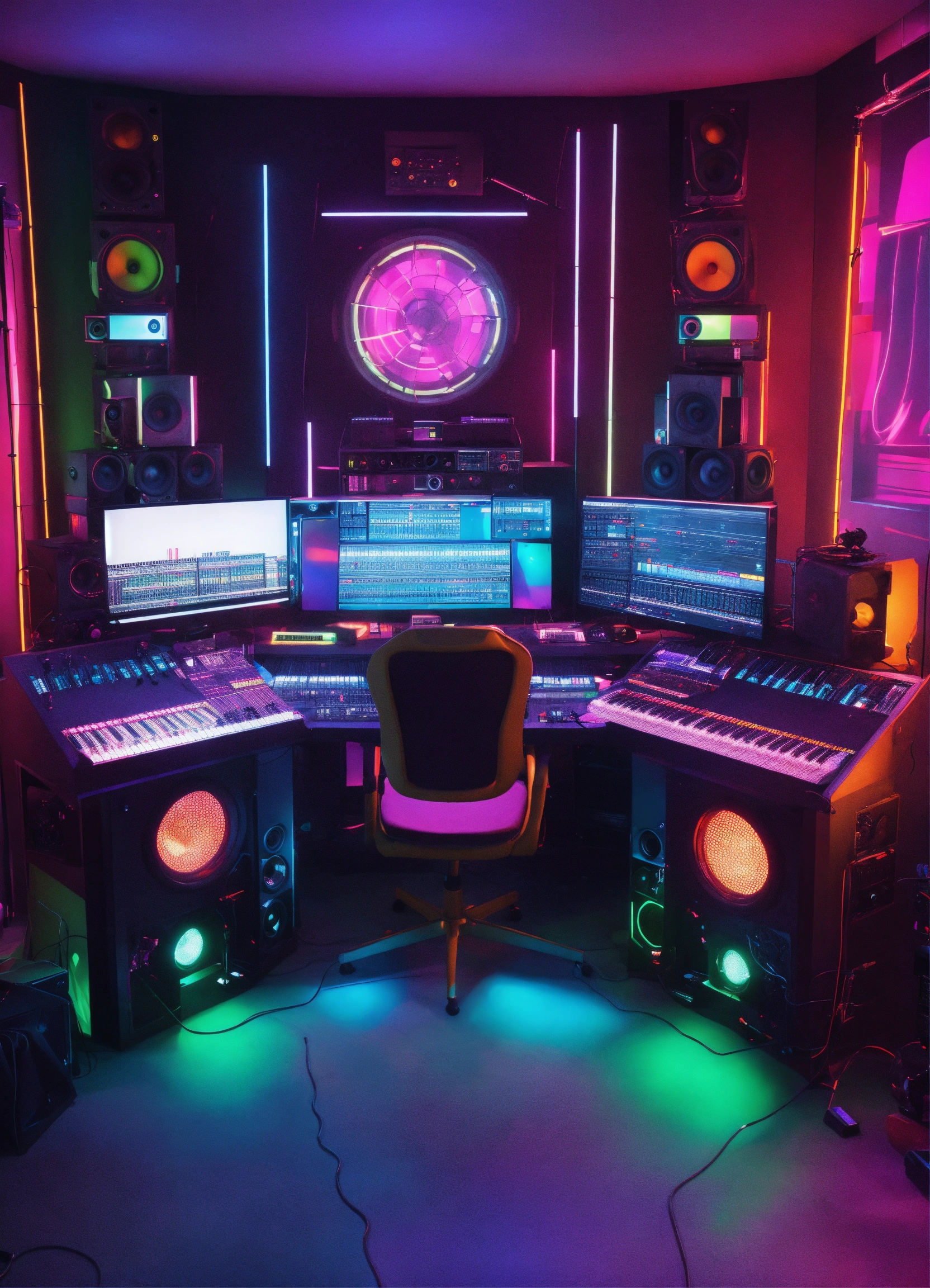 Lexica - Futuristic cyberpunk homey cozy recording studio, color, vivid ...
