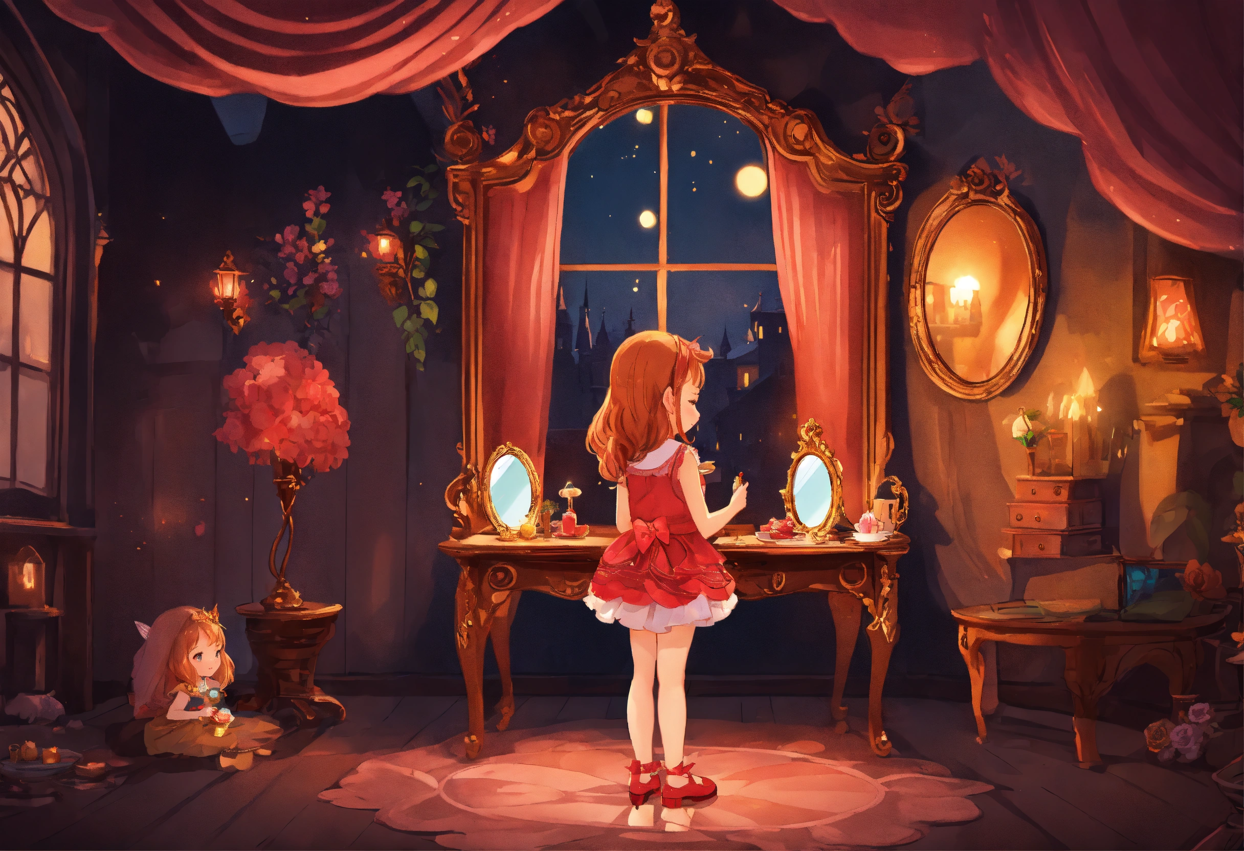 Lexica - Cartoon fairy taie style image small mirror in hand little ...