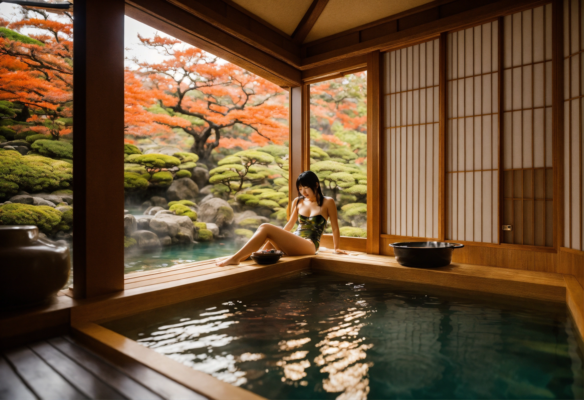 Lexica - Gorgeous japanese women swimming in luxurious Japanese hot ...