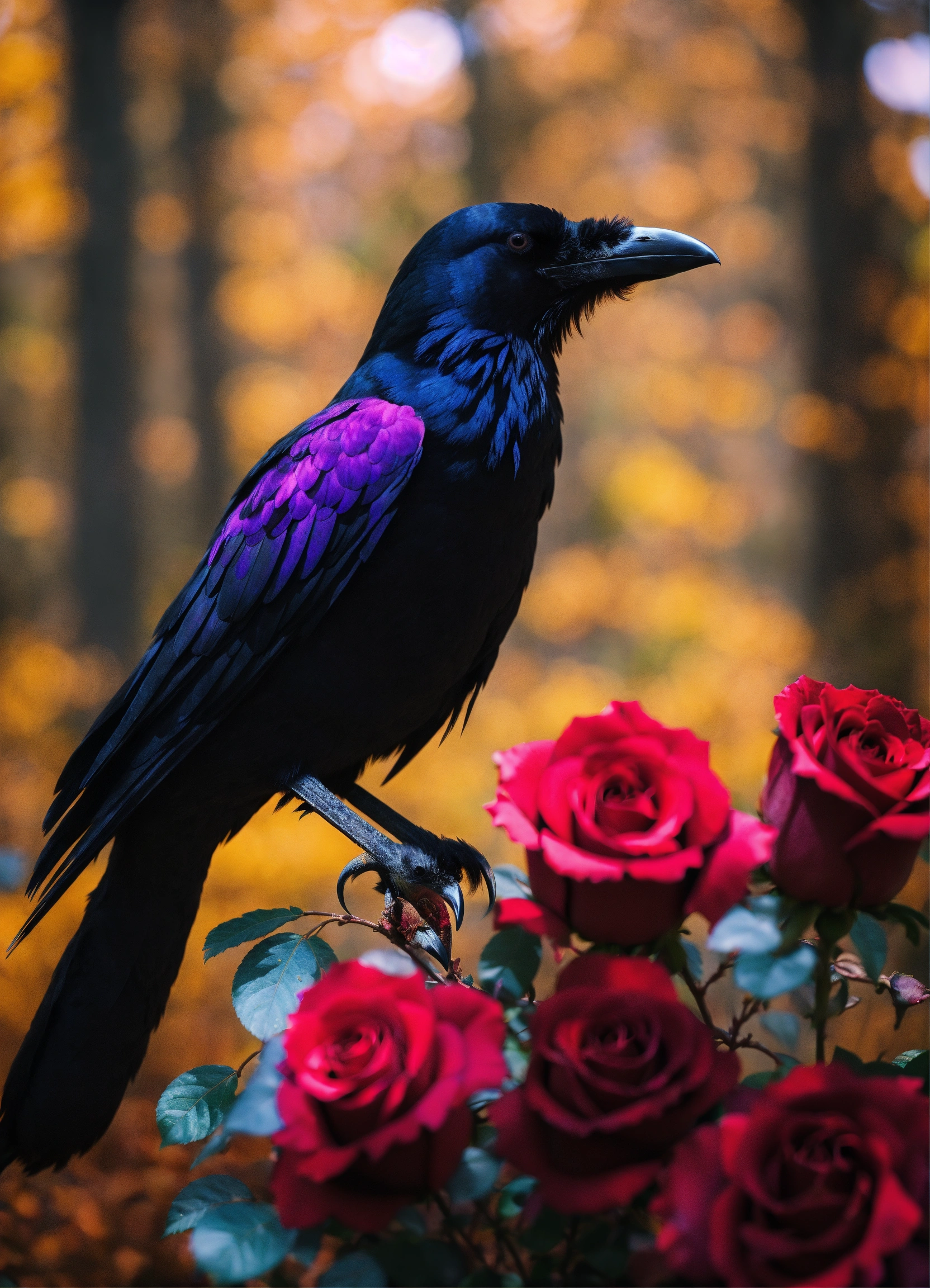 Lexica - "Gothic raven" with roses in a strikingly vivid manner, a ...