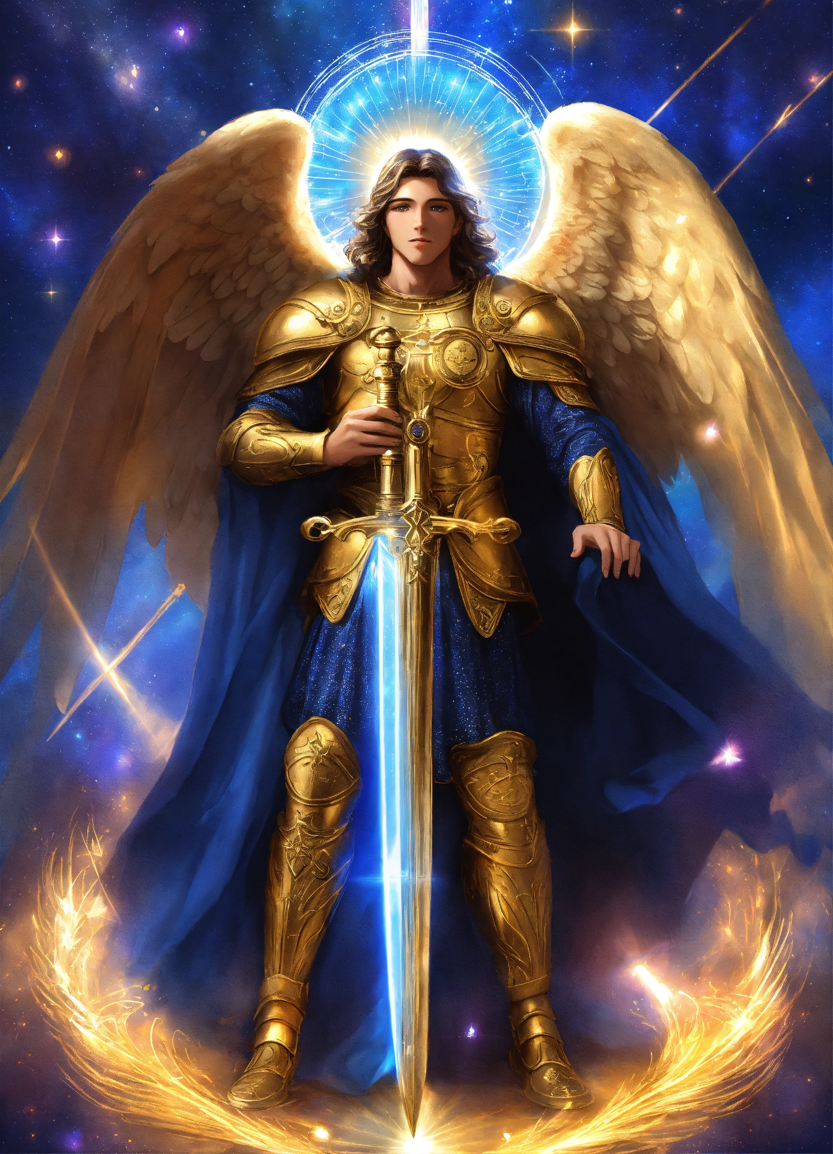 Lexica - Archangel Michael with male charisma an male face, blue bumps ...
