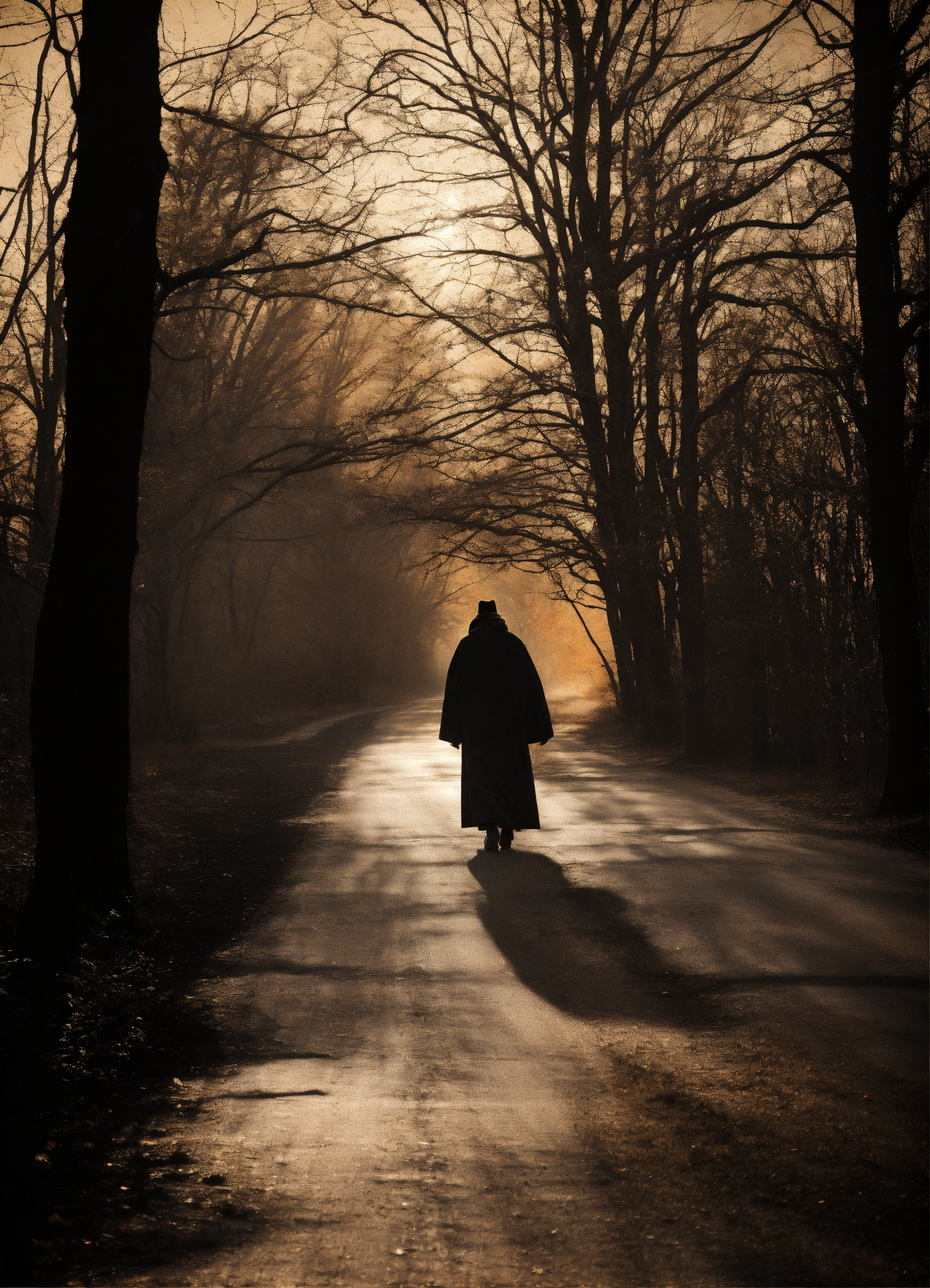 Lexica - A black and white image showing a creepy creep walking down a ...