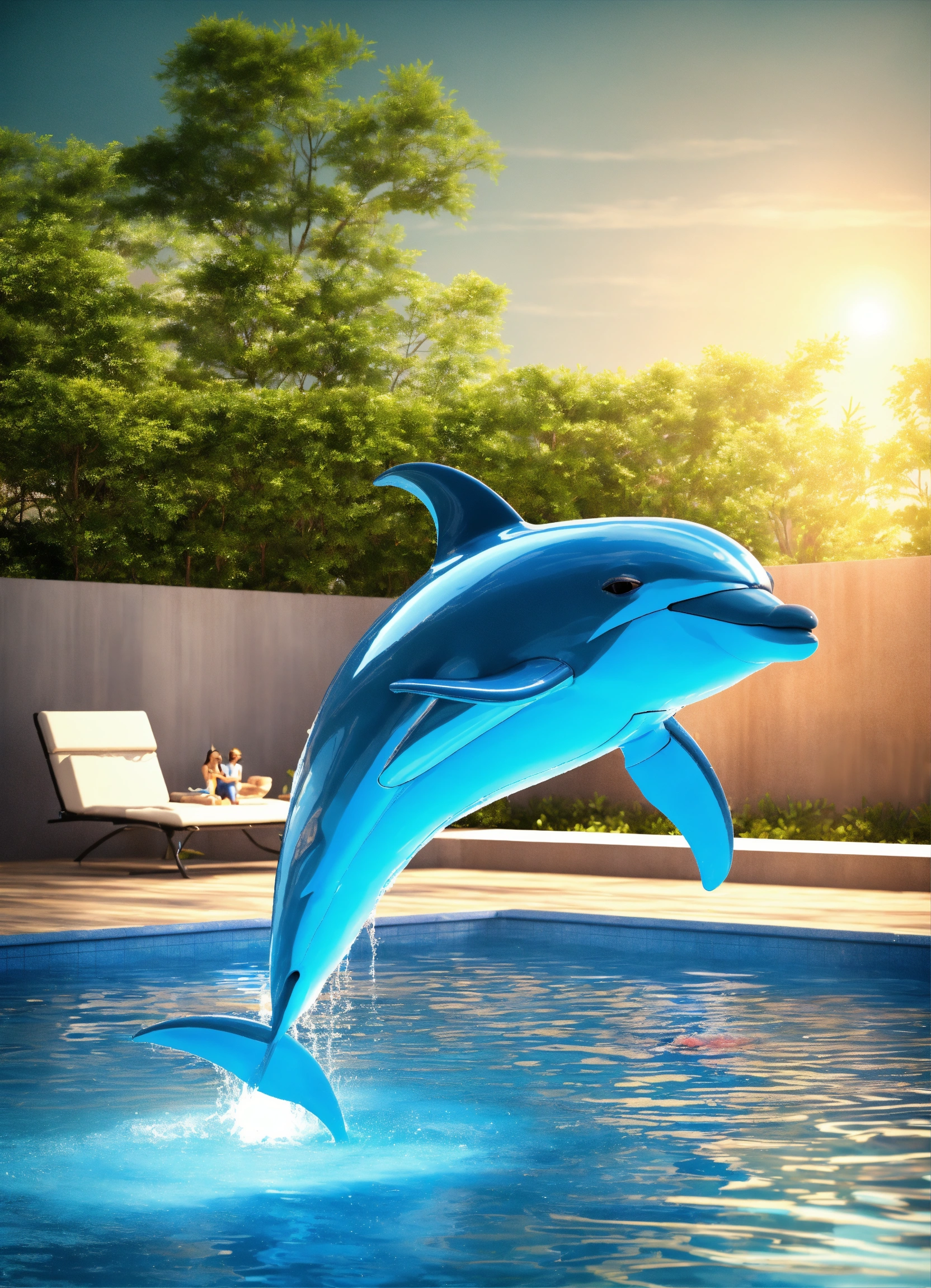 Lexica - Dolphin robot in the pool performance people clapping their ...