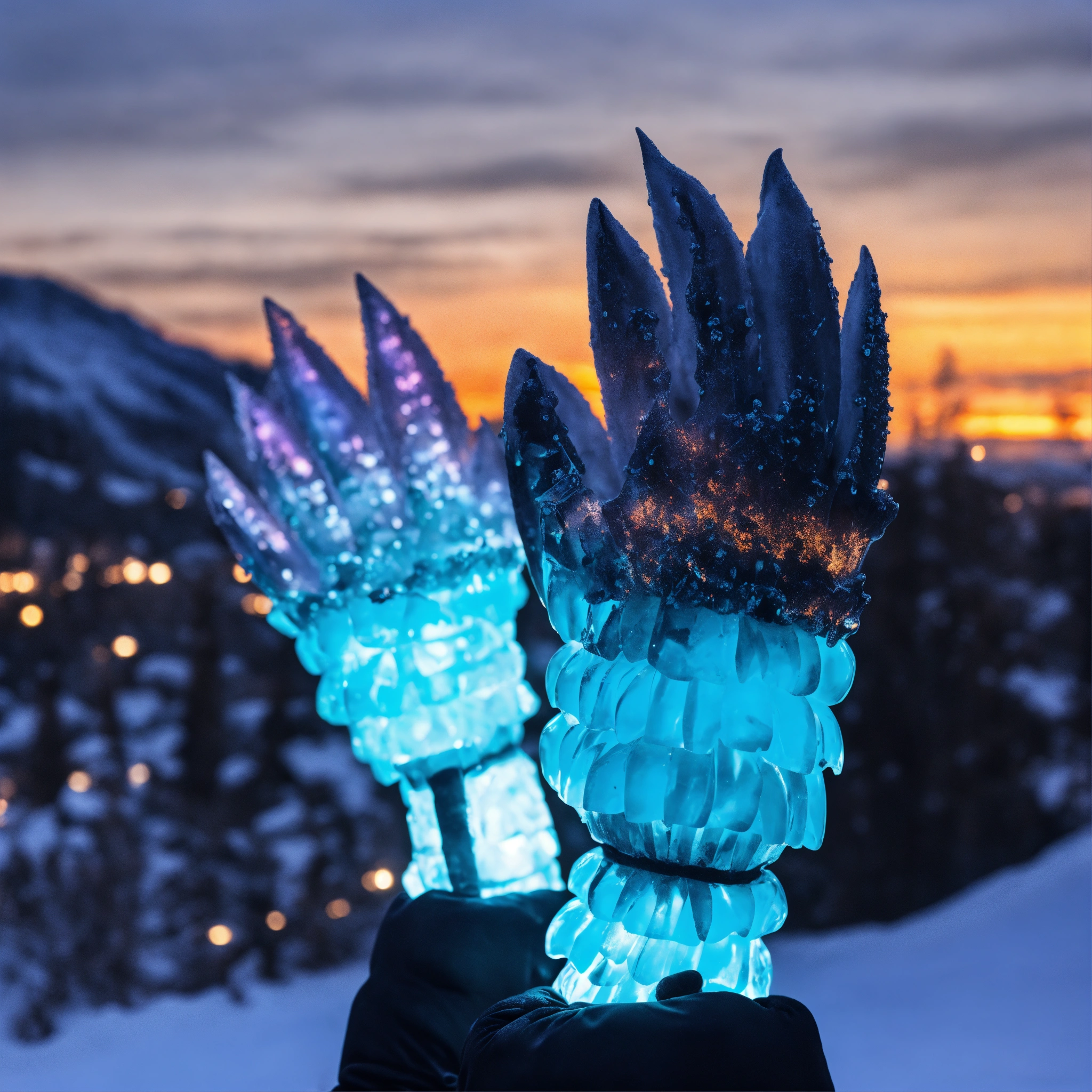 Lexica - Magical glowing scaled ice claw gloves Dripping cold