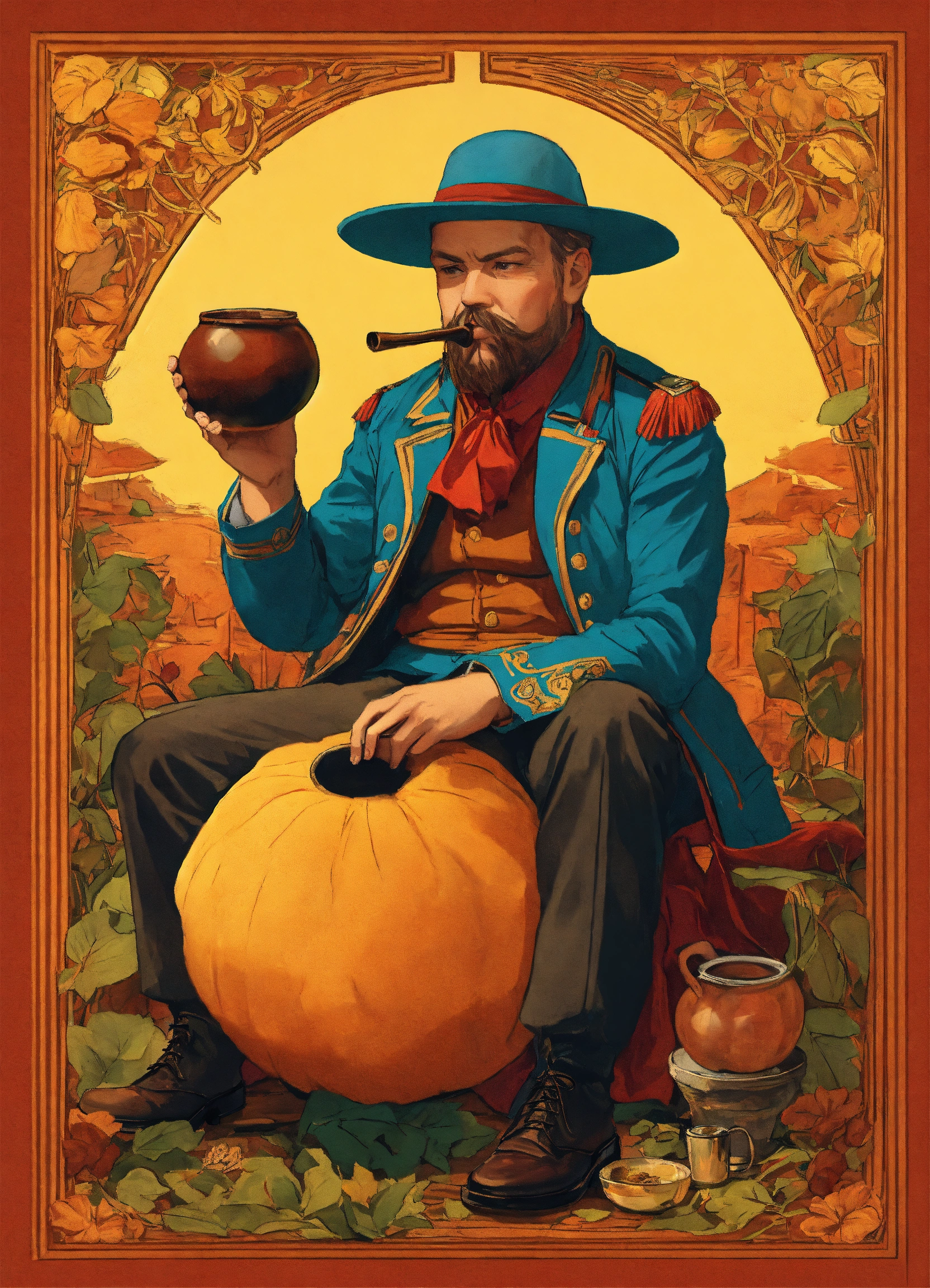 Lexica - Illustration Lenin dressed as a gaucho, drinking mate from a gourd